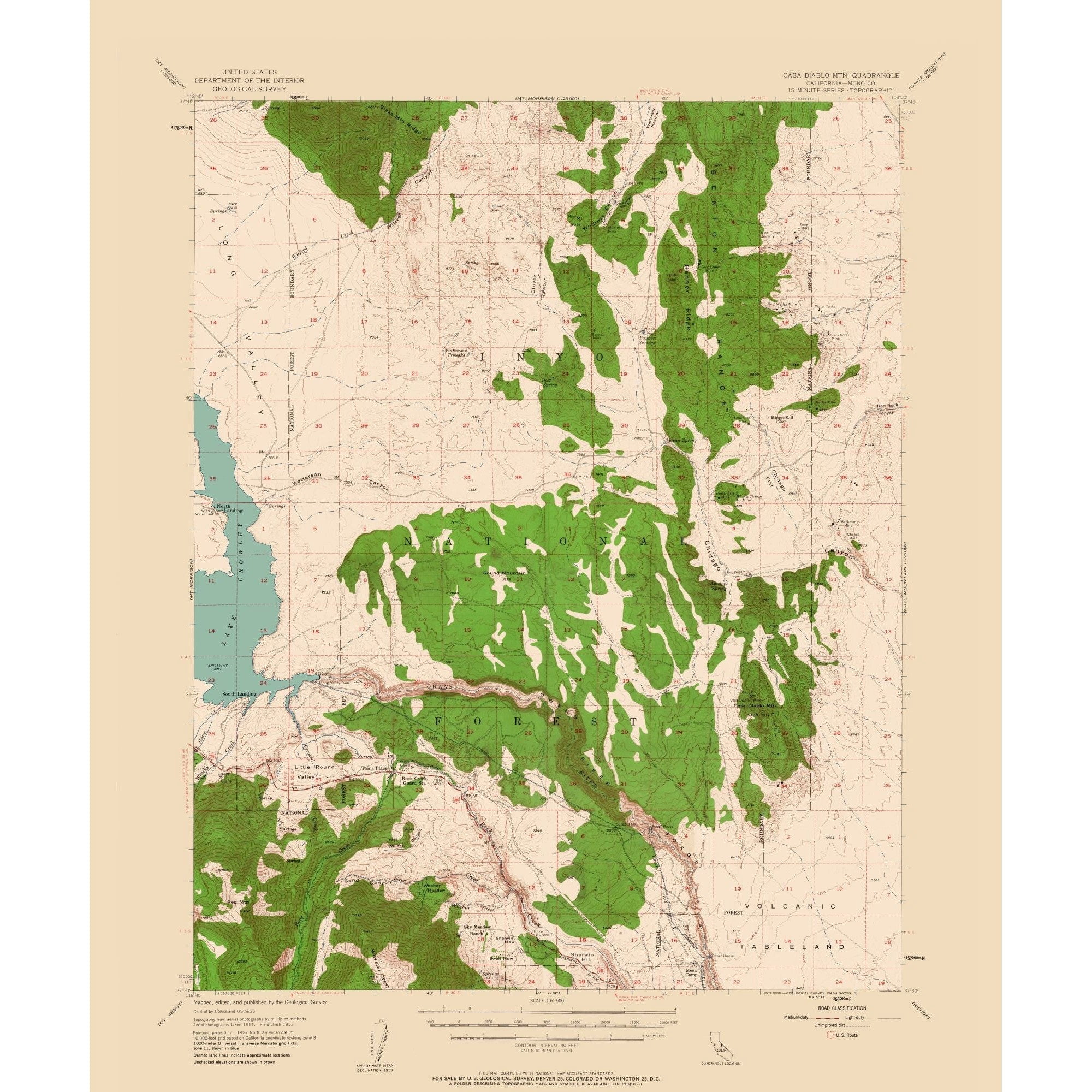 Topographical Map - Casa Diablo Mountain California Quad - USGS 1953 ...