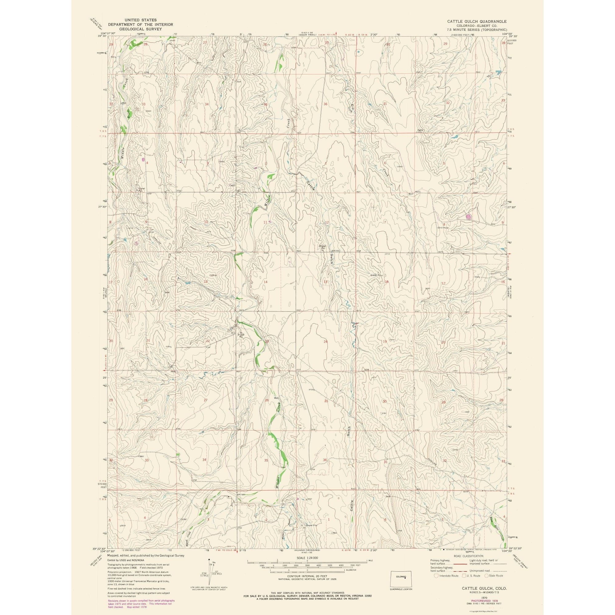 Topographical Map - Cattle Gulch Colorado Quad - USGS 1978 - 23 x 29.95 ...