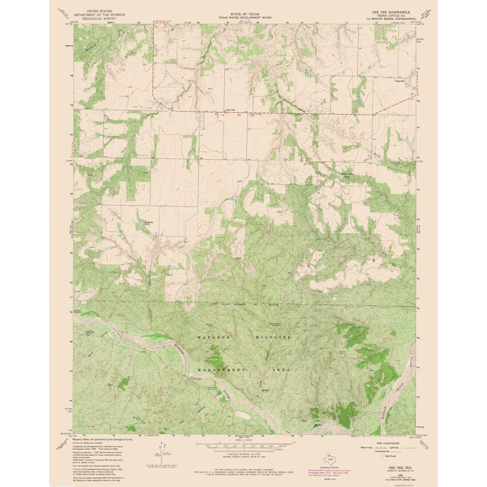 Topographical Map - Cee Vee Texas Quad - USGS 1981 - 23 x 28.82 ...
