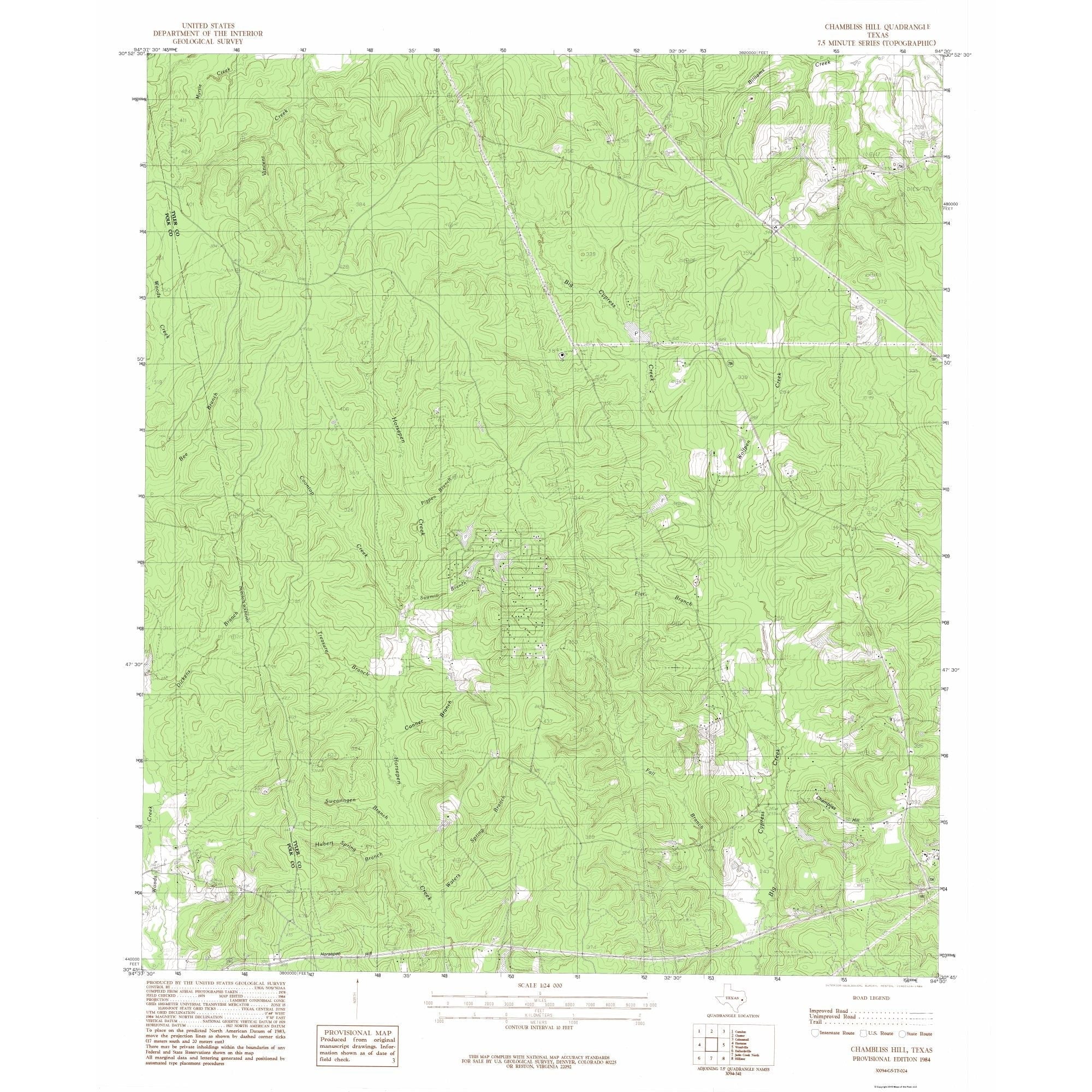 Topographical Map - Chambliss Hill Teaxs Quad - USGS 1984 - 23 x 27.90 ...