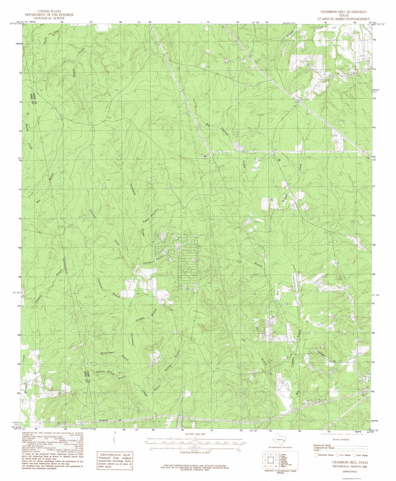 Topographical Map - Chambliss Hill Teaxs Quad - USGS 1984 - 23 x 27.90 ...