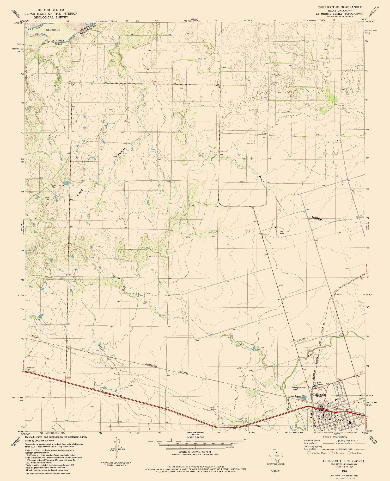 Topographical Map - Chillicothe Texas Quad - USGS 1984 - 23 x 28.33 ...