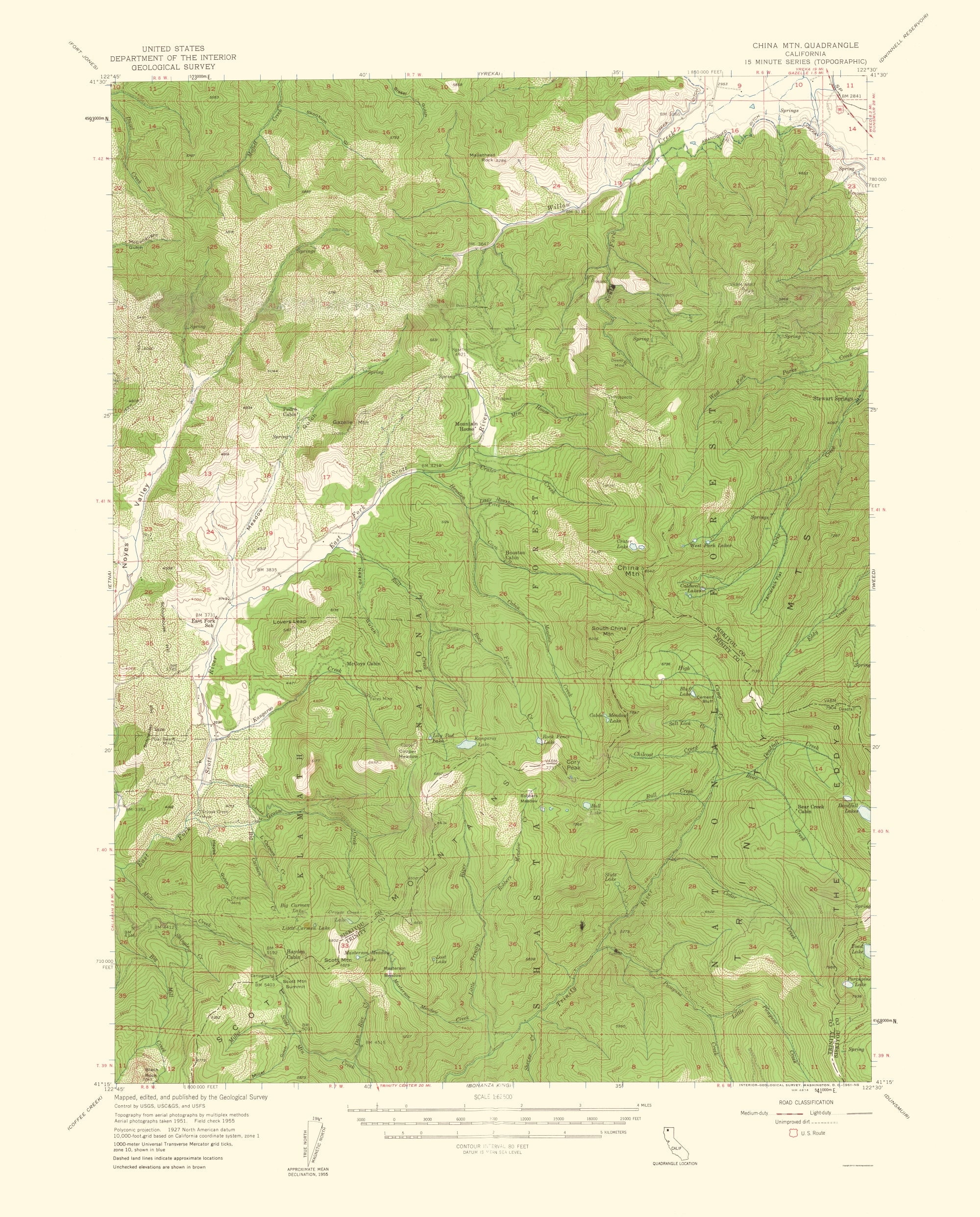 Topographical Map - China Mountain California Quad - USGS 1961 - 23 x ...