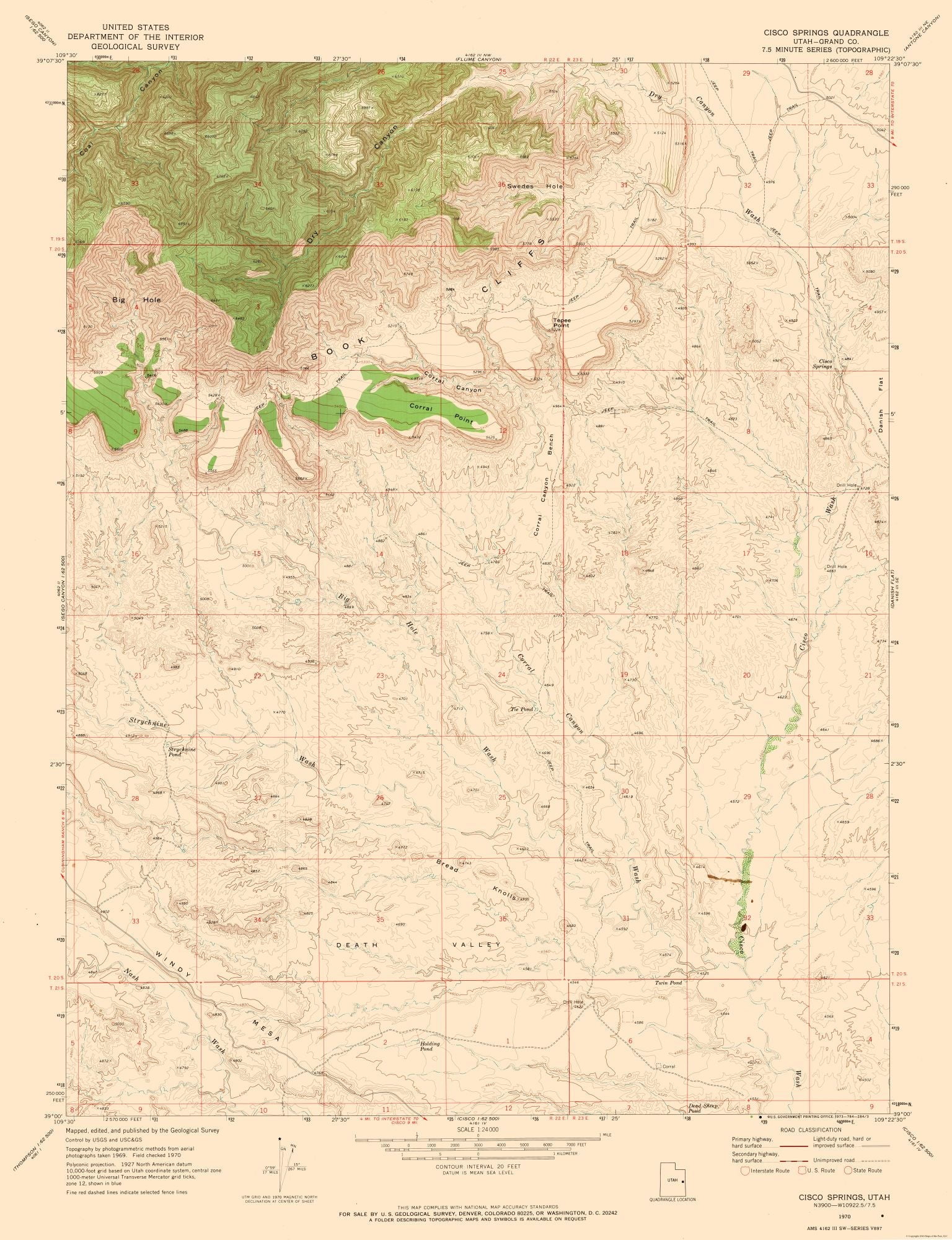 Topographical Map - Cisco Springs Utah Quad - USGS 1970 - 23 x 29.94 ...
