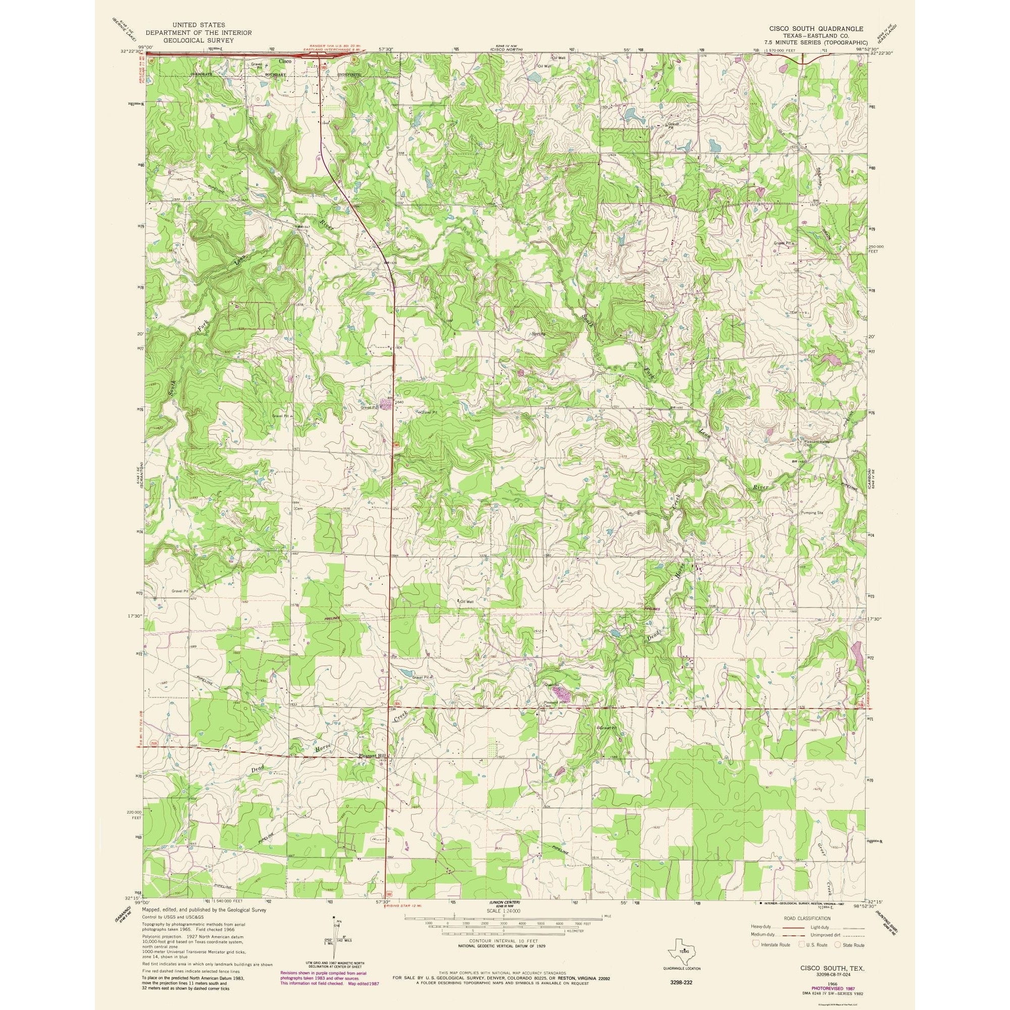 Topographical Map - Cisco Texas South Quad - USGS 1987 - 23 x 28.33 ...