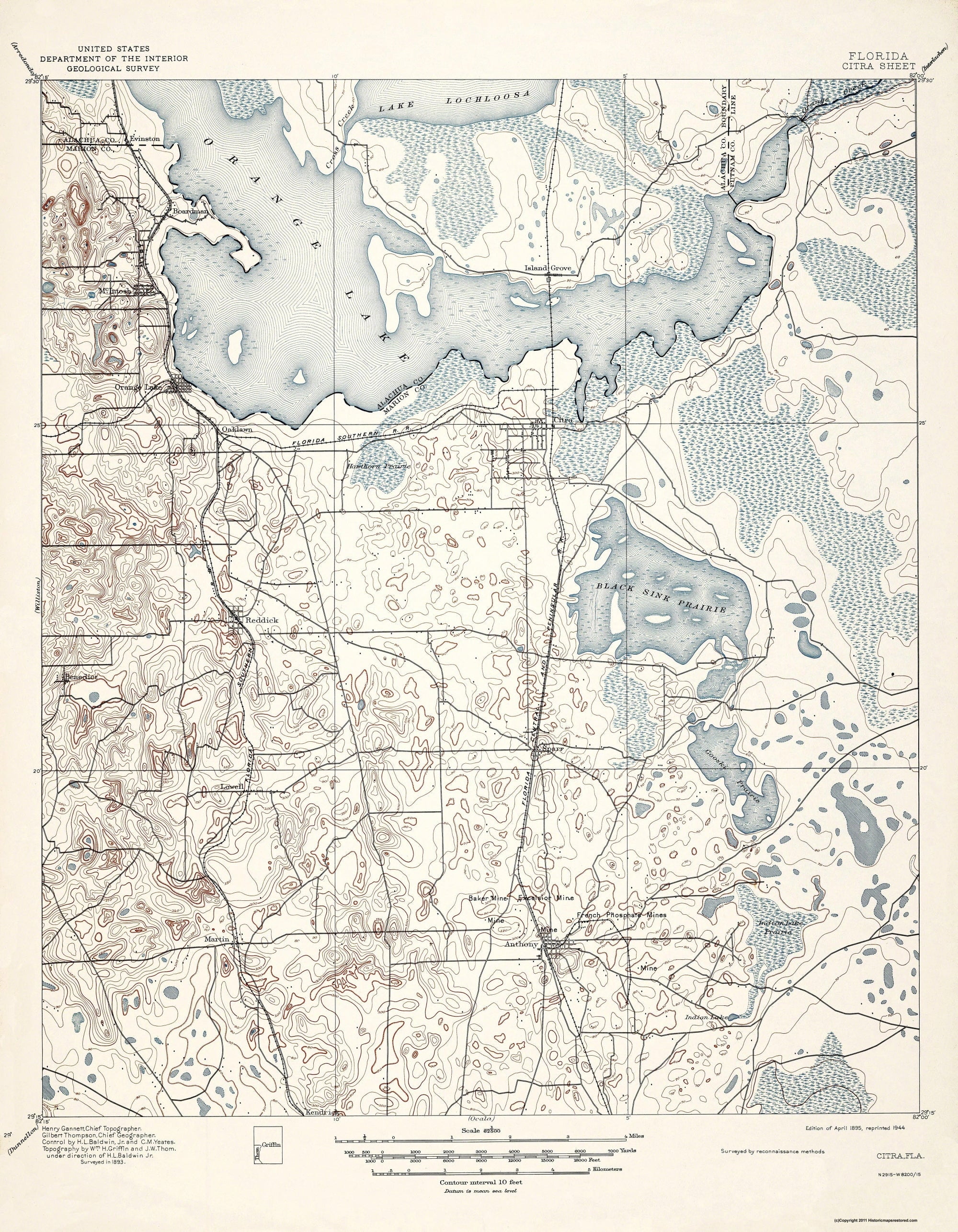 Topographical Map - Citra Florida Sheet - USGS 1895 - 23 x 29.56 ...