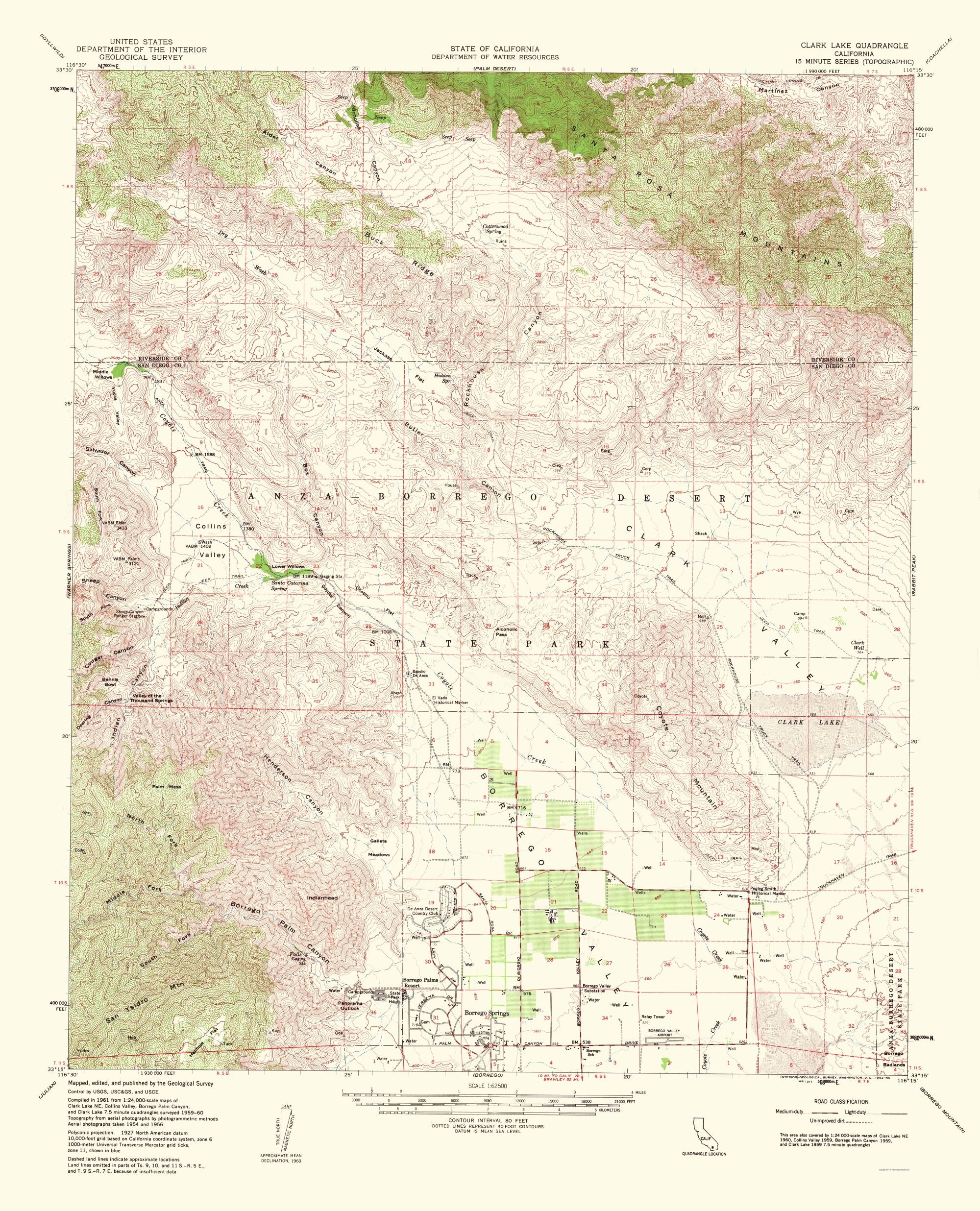 Topographical Map - Clark Lake California Quad - USGS 1962 - 23 x 28.42 ...