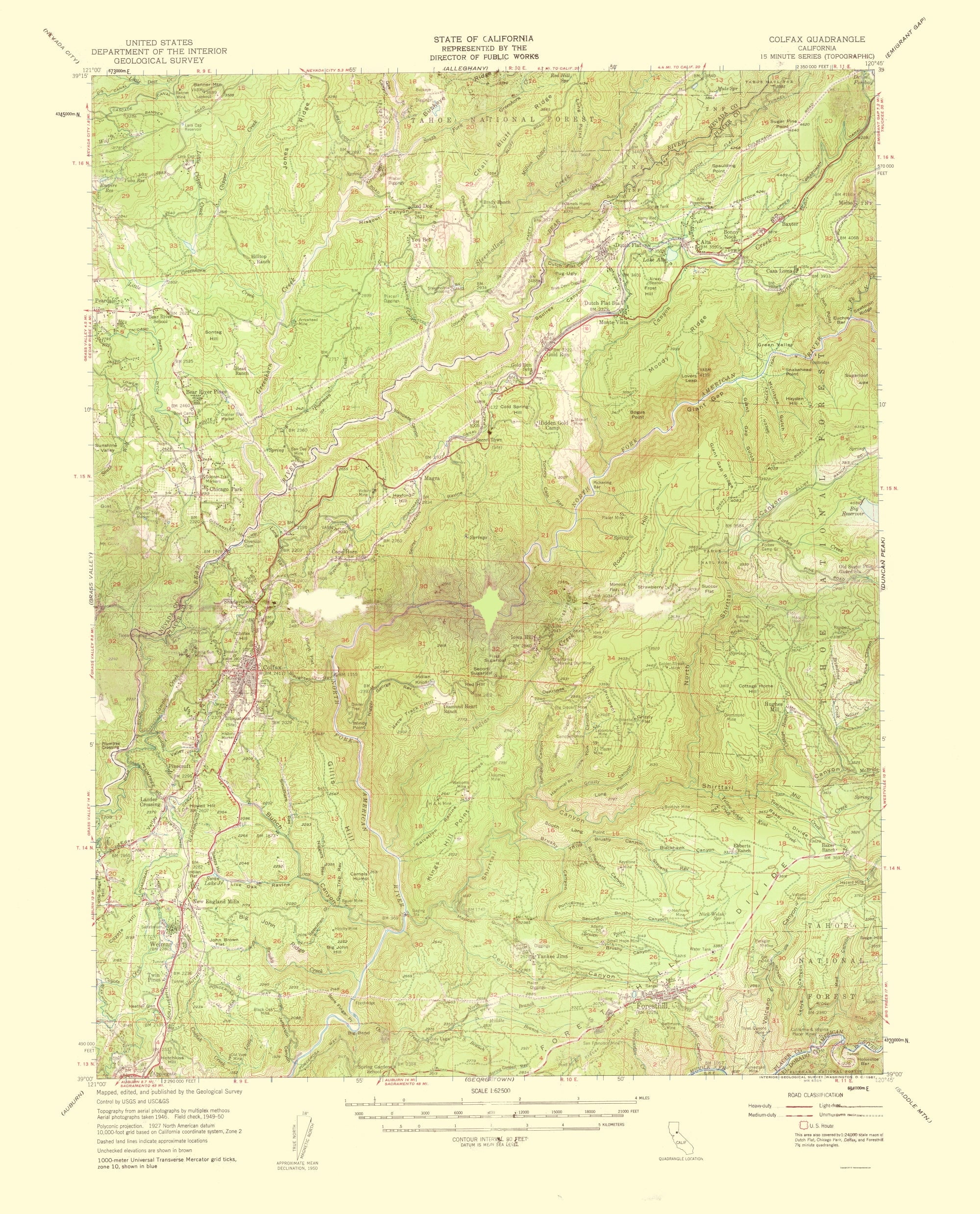 Topographical Map - Colfax California Quad - USGS 1961 - 23 x 28.49 ...