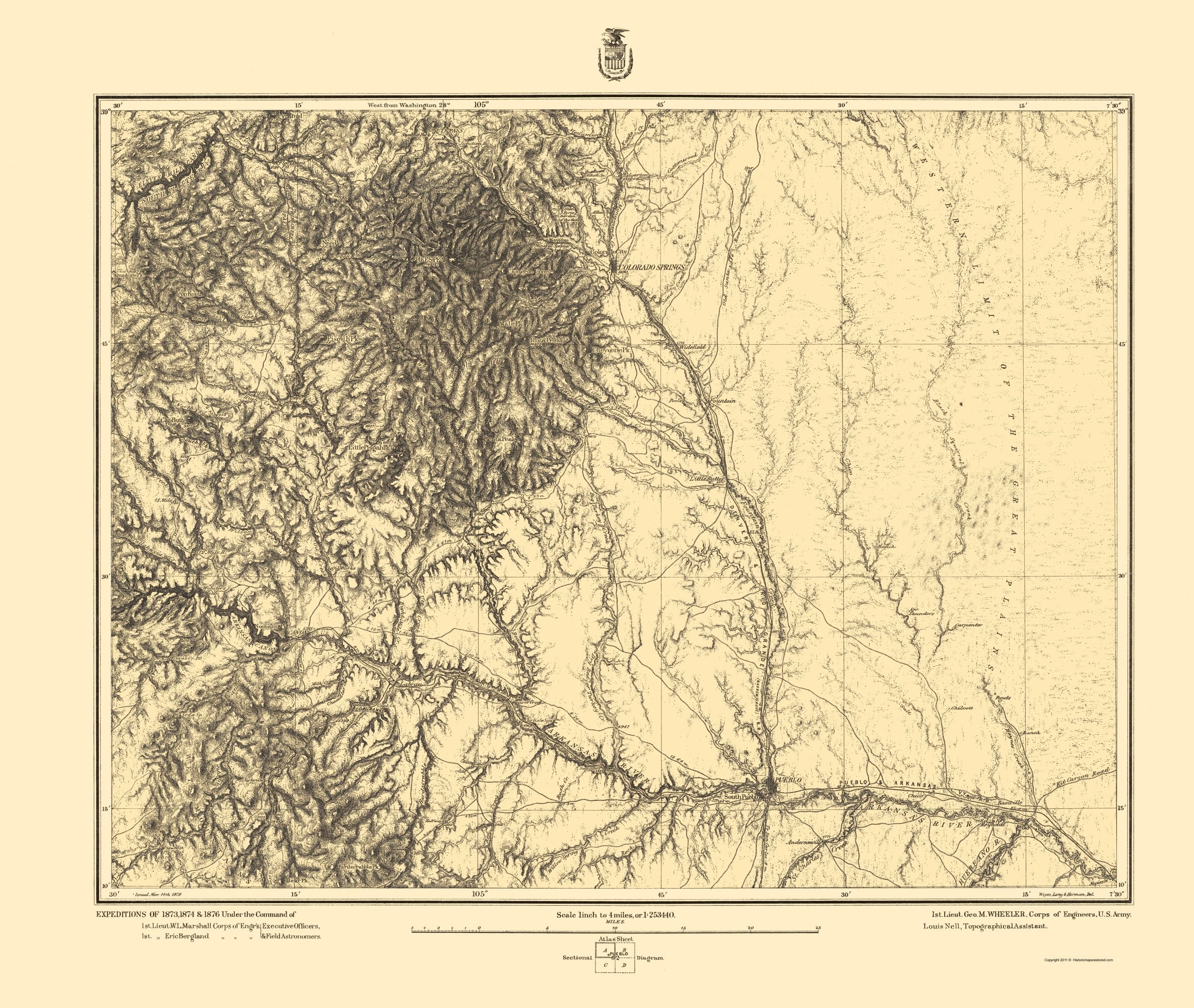Topographical Map - Colorado Central Sheet - US Army 1878 - 23 x 27.26 ...