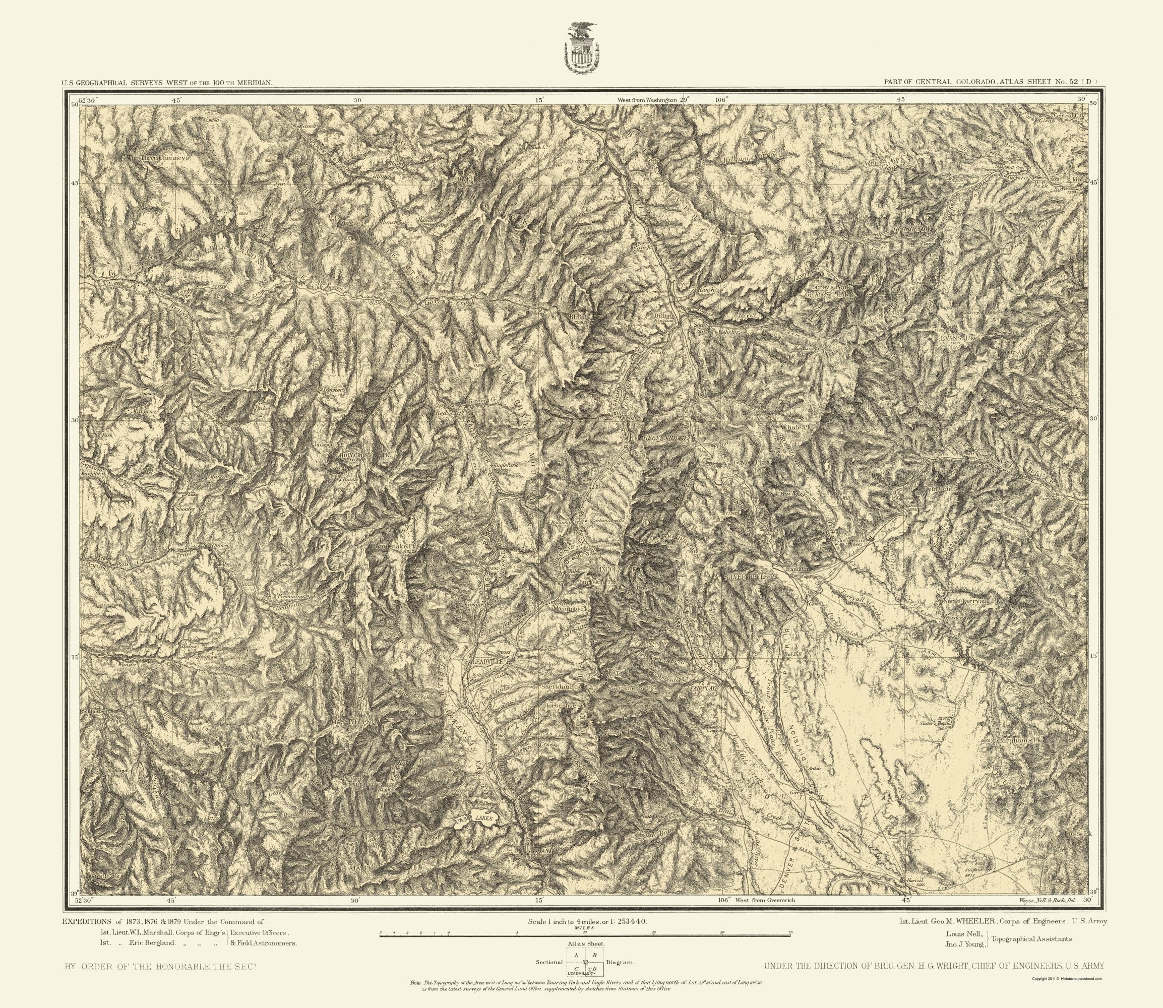 Topographical Map - Colorado Central Sheet - US Army 1879 - 23 x 26.53 ...