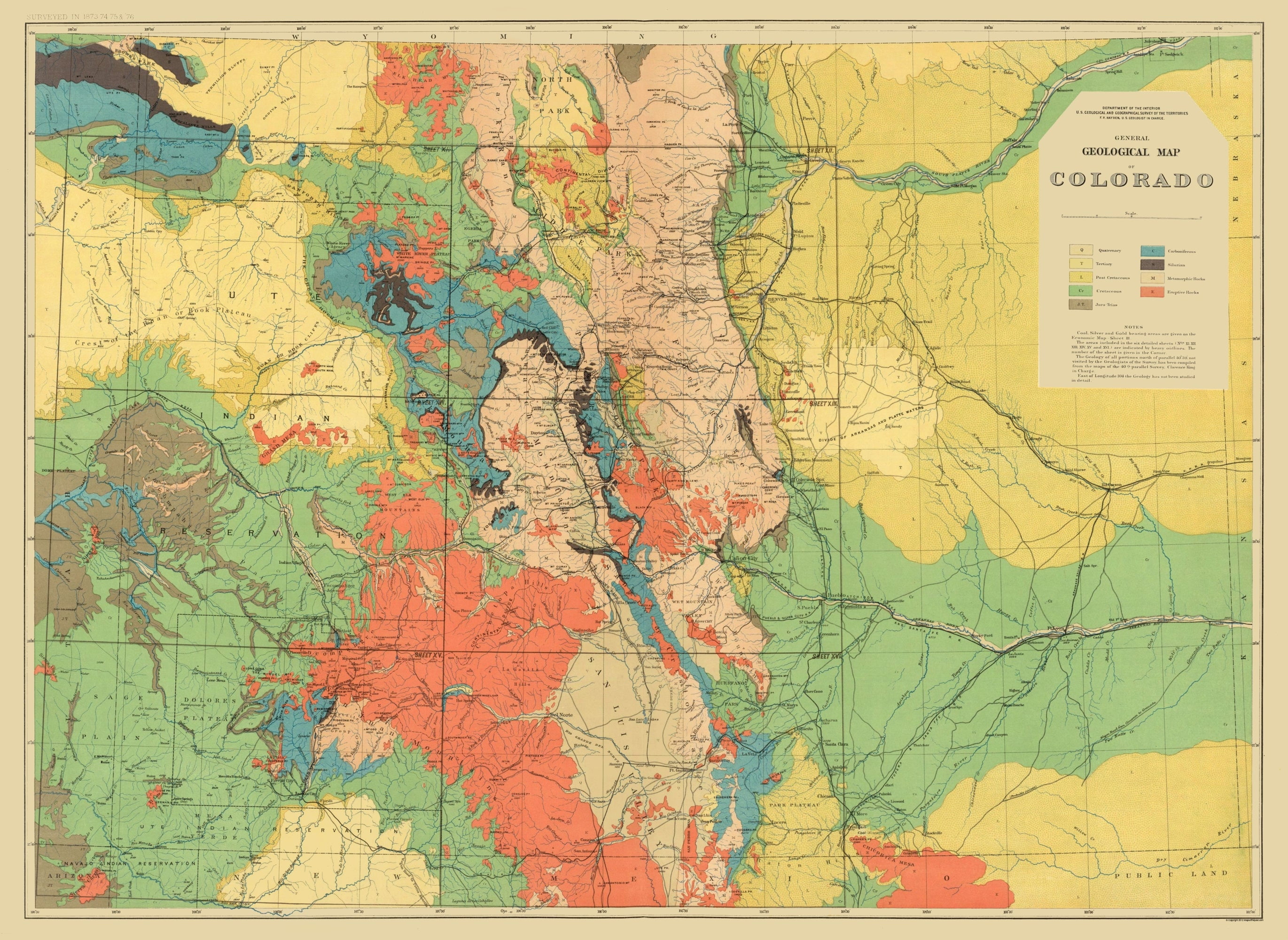 Topographical Map - Colorado Geological - USGS 1881 - Vintage Wall Art ...