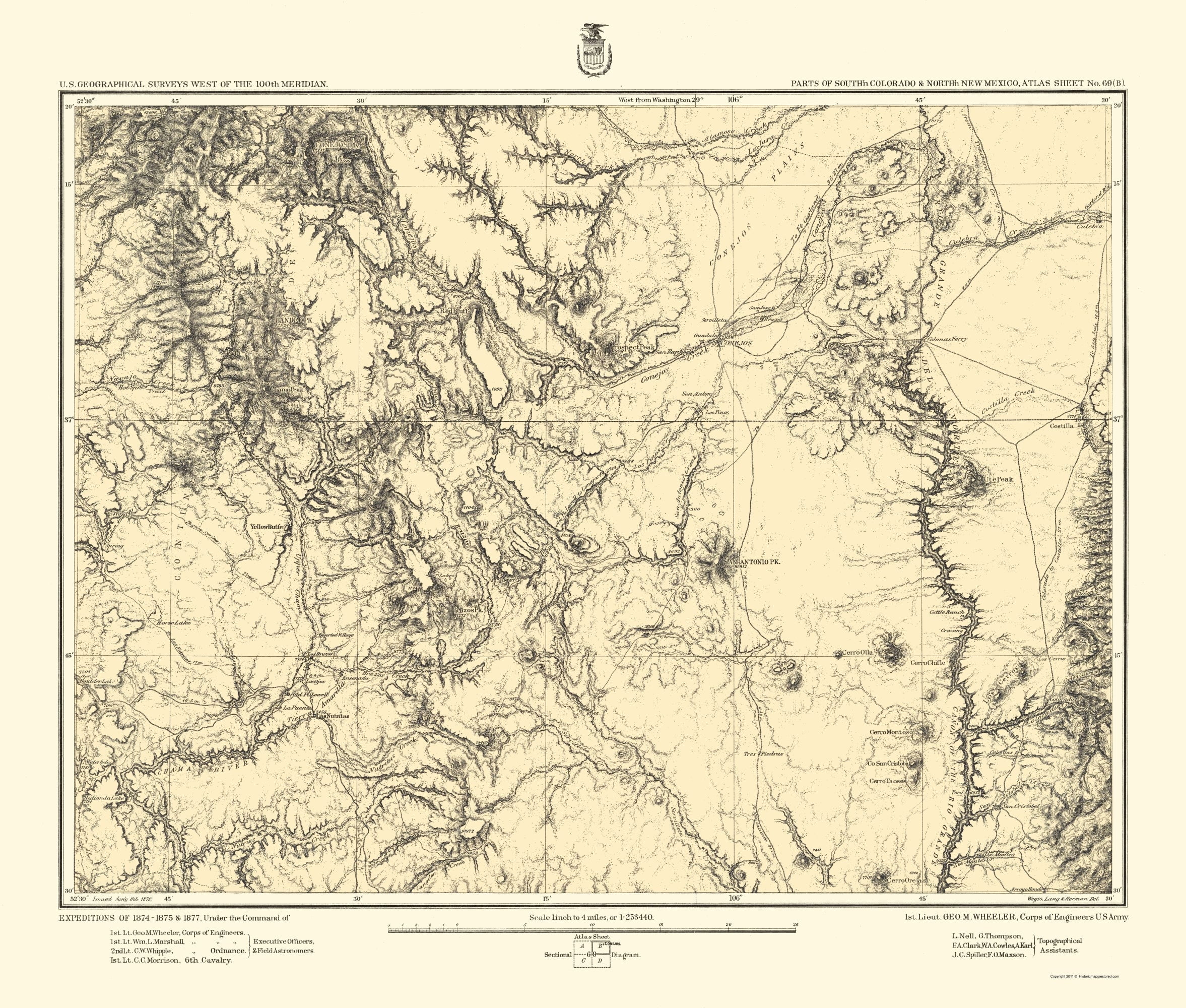 Topographical Map - Colorado New Mexico Sheet - US Army 1878 - 23 x 27. ...