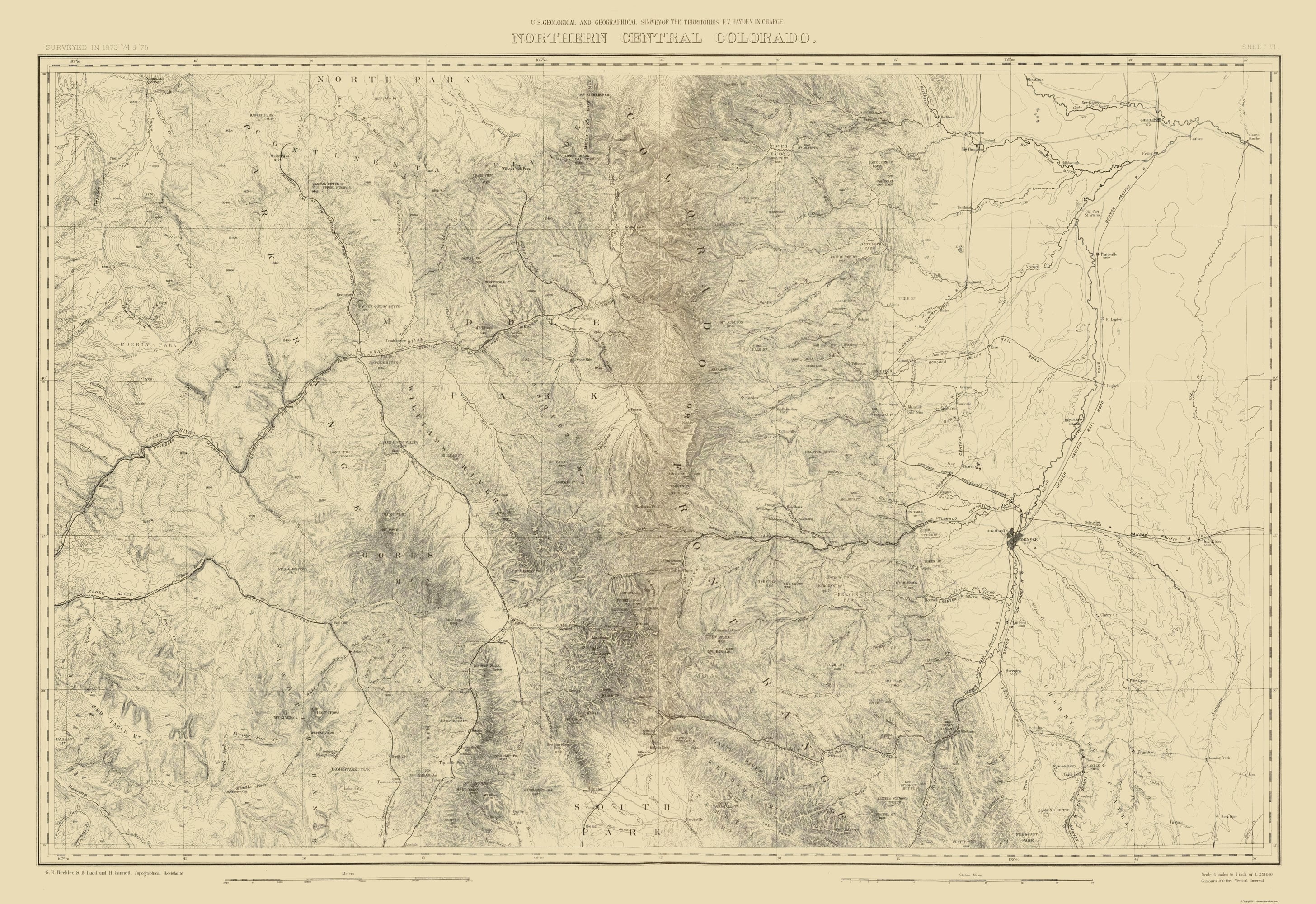 Topographical Map - Colorado North Central Sheet - USGS 1881 - 23 x 33. ...