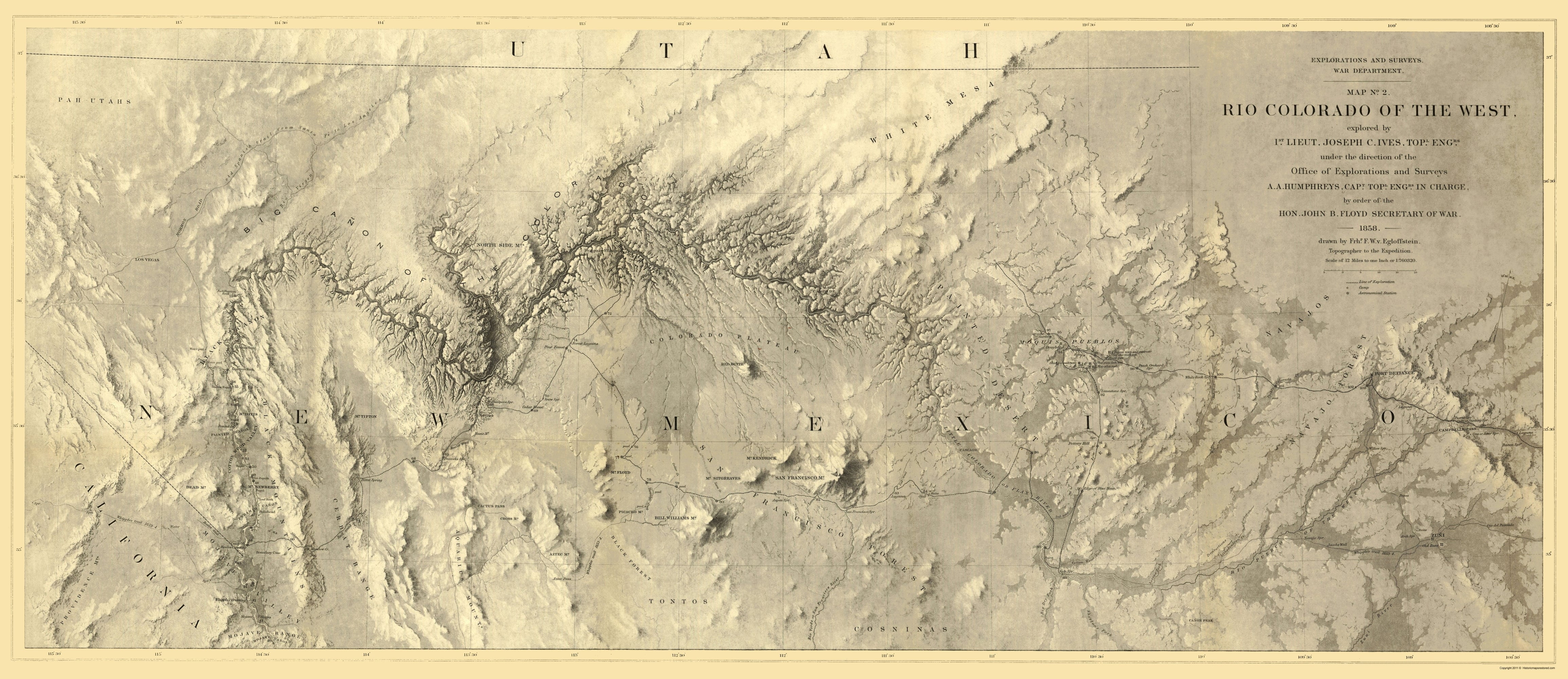 Topographical Map - Colorado River New Mexico No 2 - Floyd 1858 - 23 x ...