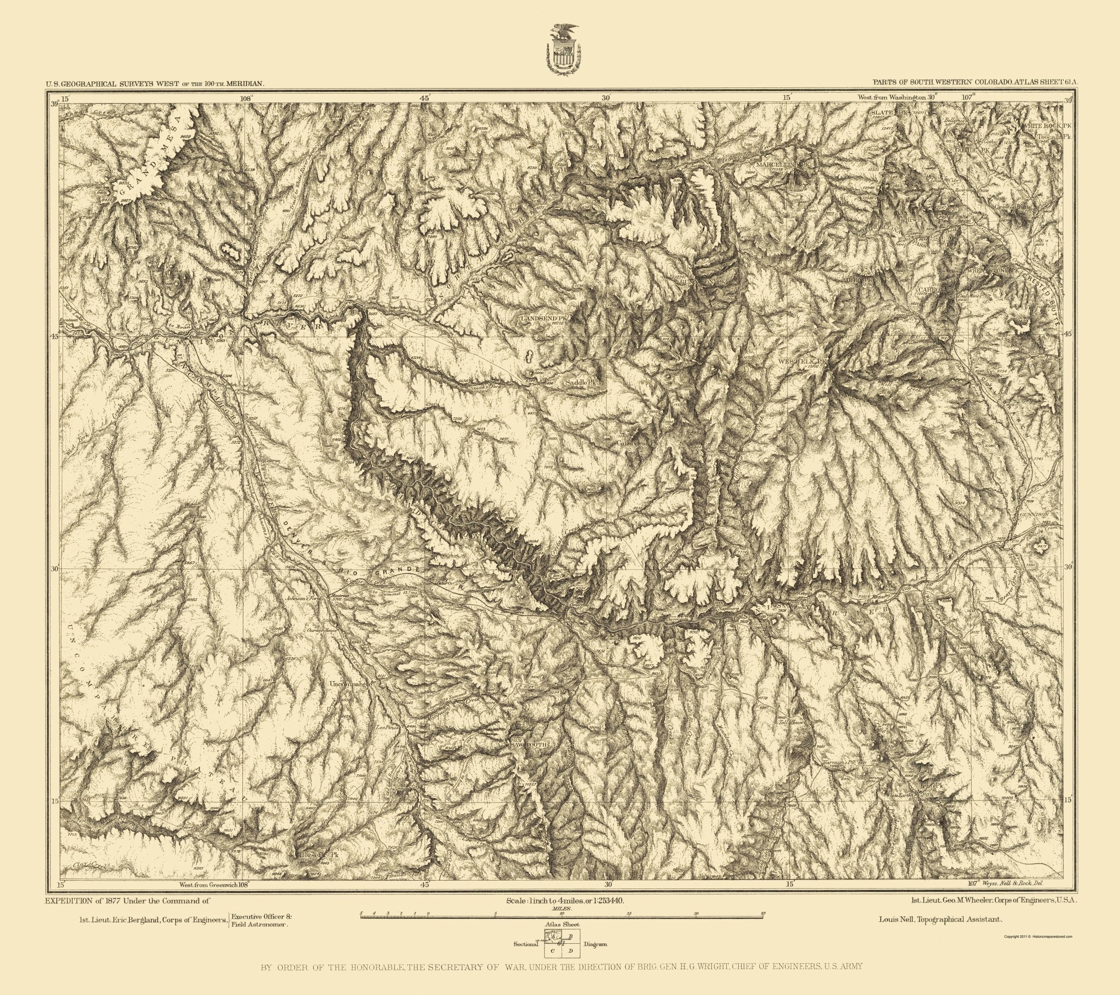 Topographical Map - Colorado Southwest Sheet - US Army 1877 - Vintage ...