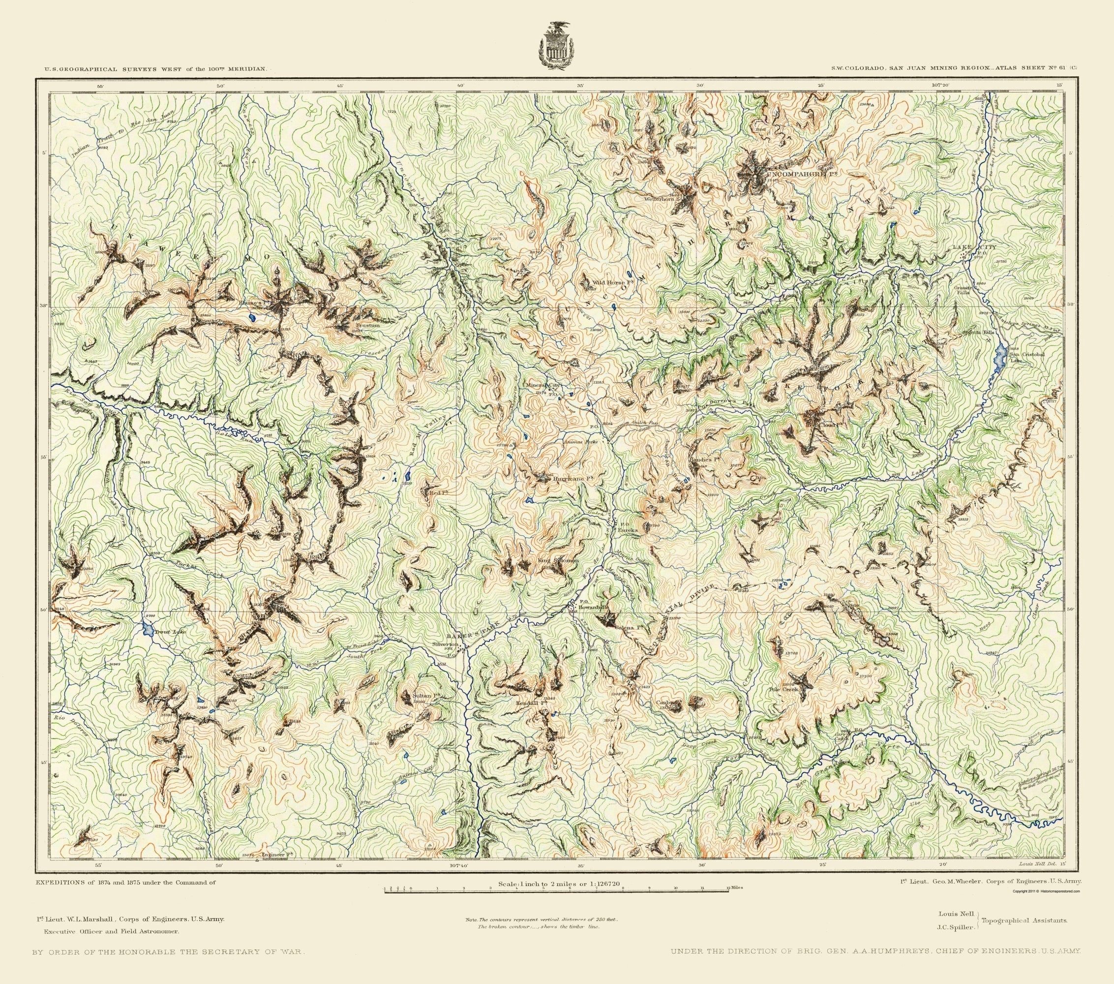 Topographical Map - Colorado Southwest Sheet - US Army 1877 - 23 x 26. ...