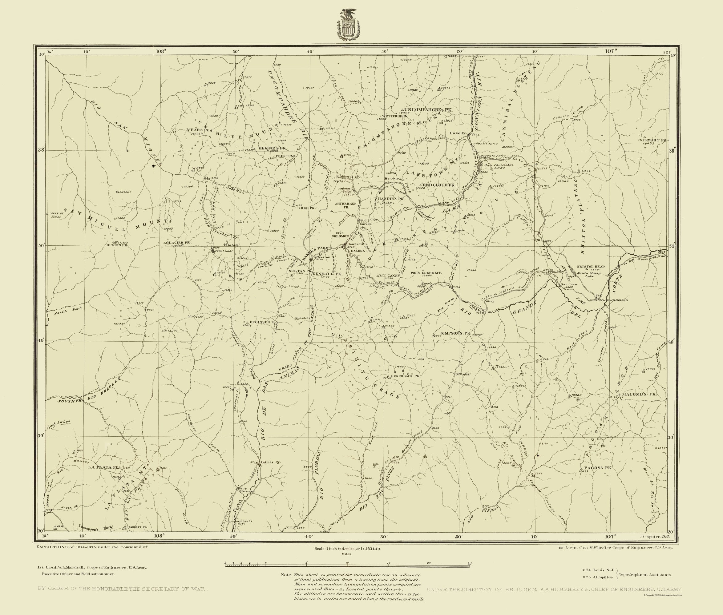 Topographical Map - Colorado Southwest Sheet - US Army 1879 - 23 x 27. ...