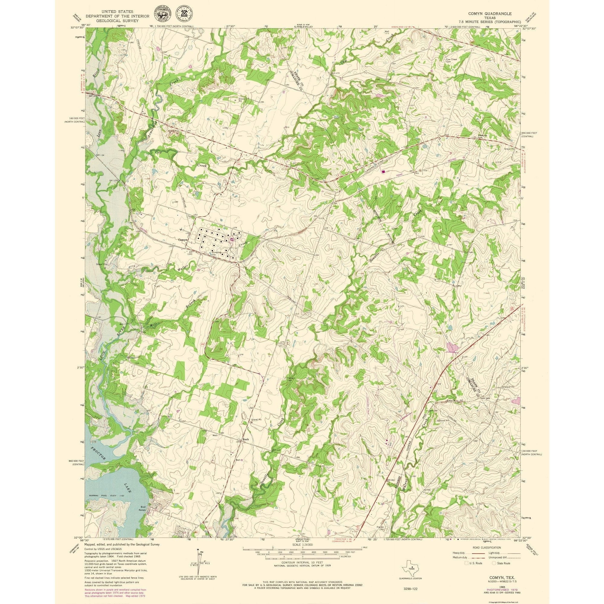 Topographical Map - Comyn Texas Quad - USGS 1965 - 23 x 28.10 - Vintage ...