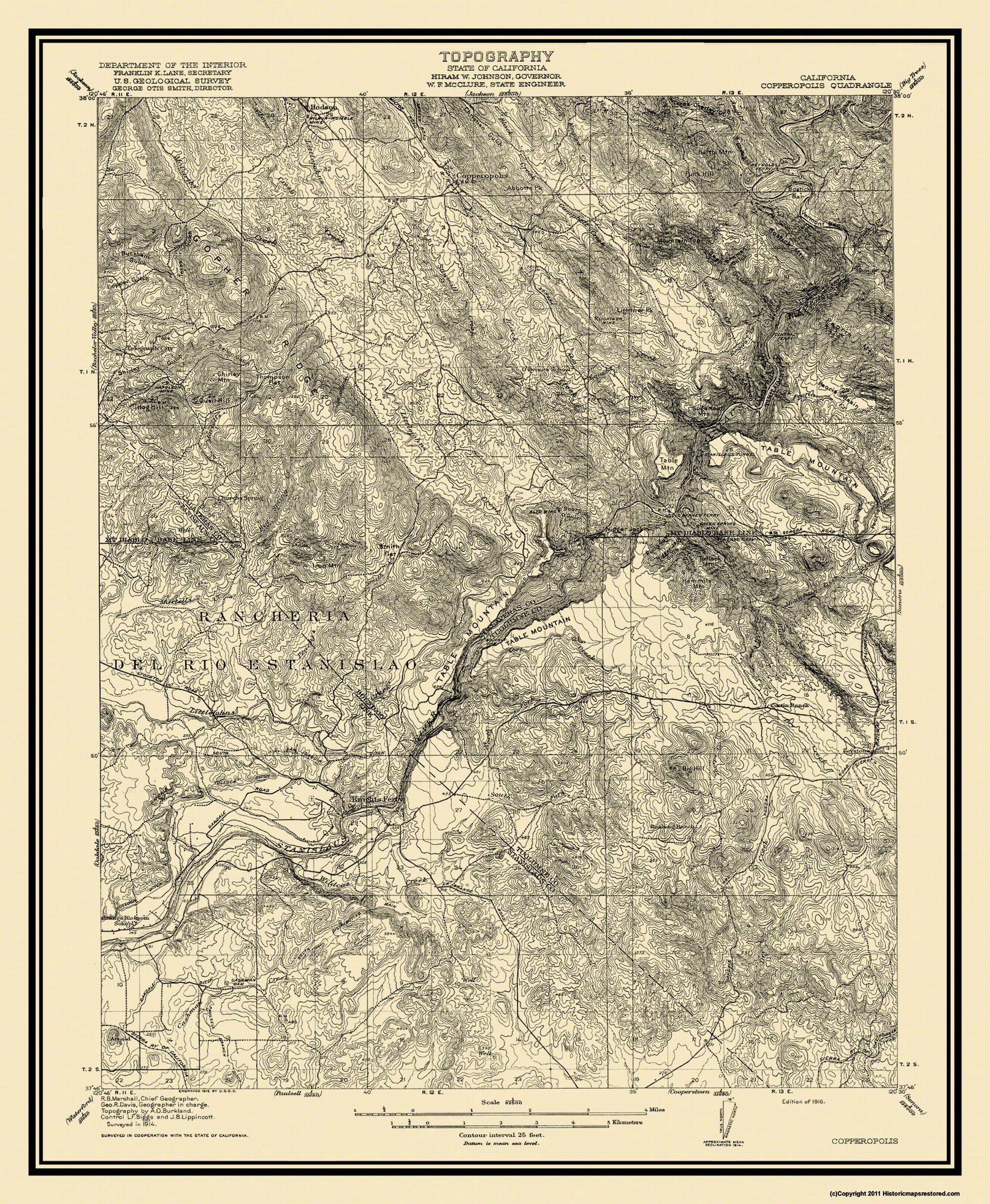 Topographical Map - Copperopolis California Quad - USGS 1916 - 23 x 28 ...