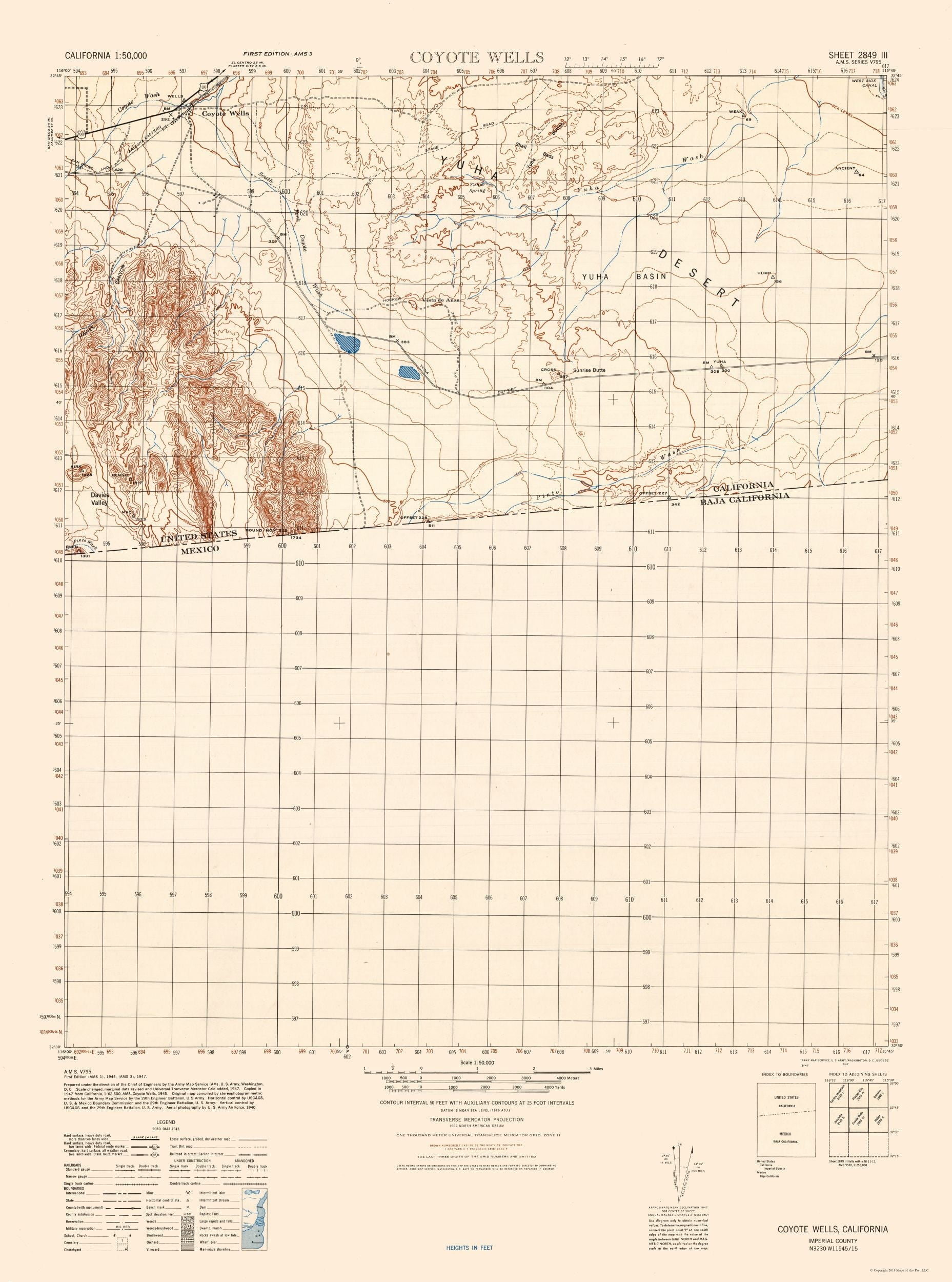 Topographical Map - Coyote Wells Sheet - US Army 1944 - 23 x 30.96 ...