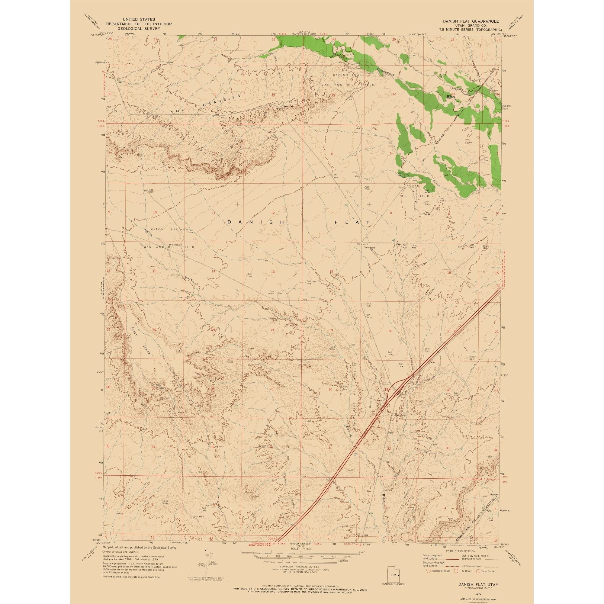 Topographical Map - Danish Flat Utah Quad - USGS 1970 - 23 x 29.97 ...