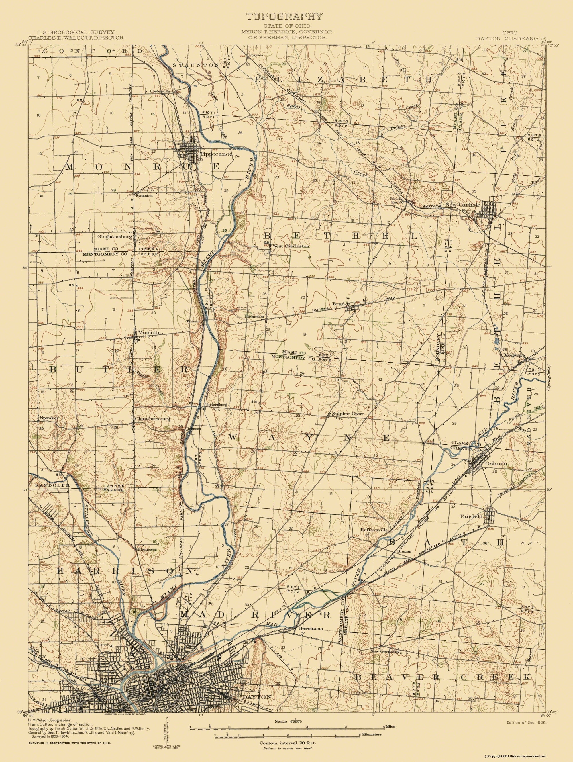 Topographical Map - Dayton Ohio Quad - USGS 1906 - 23 x 30.57 - Vintage ...