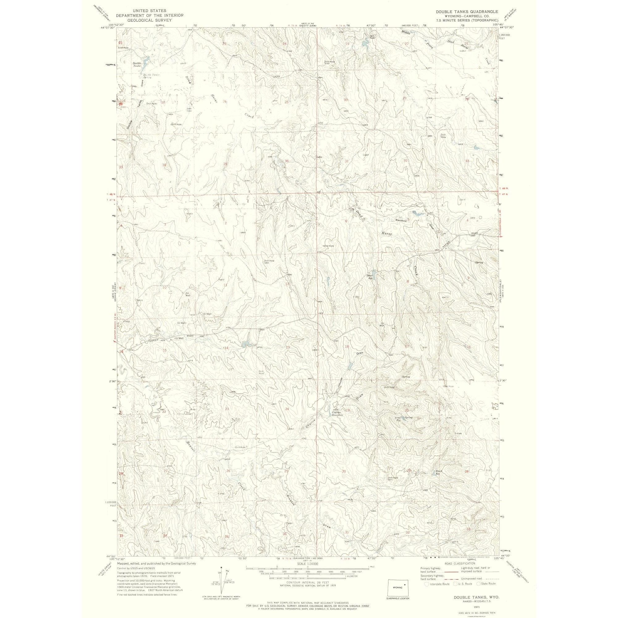 Topographical Map - Double Tanks Wyoming Quad - USGS 1971 - 23 x 31.23 ...