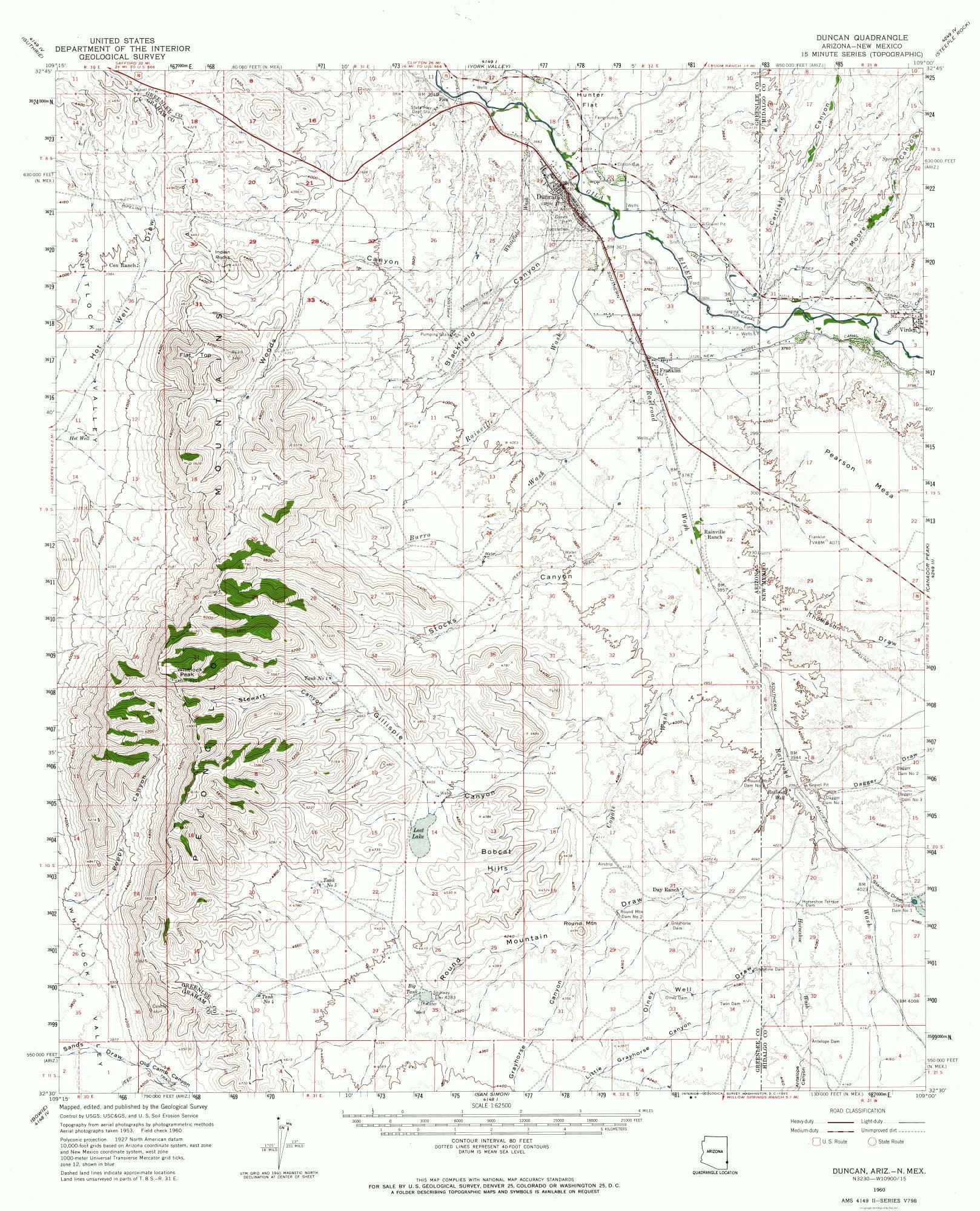 Topographical Map - Duncan Arizona Quad - USGS 1960 - 23 x 28.43 ...