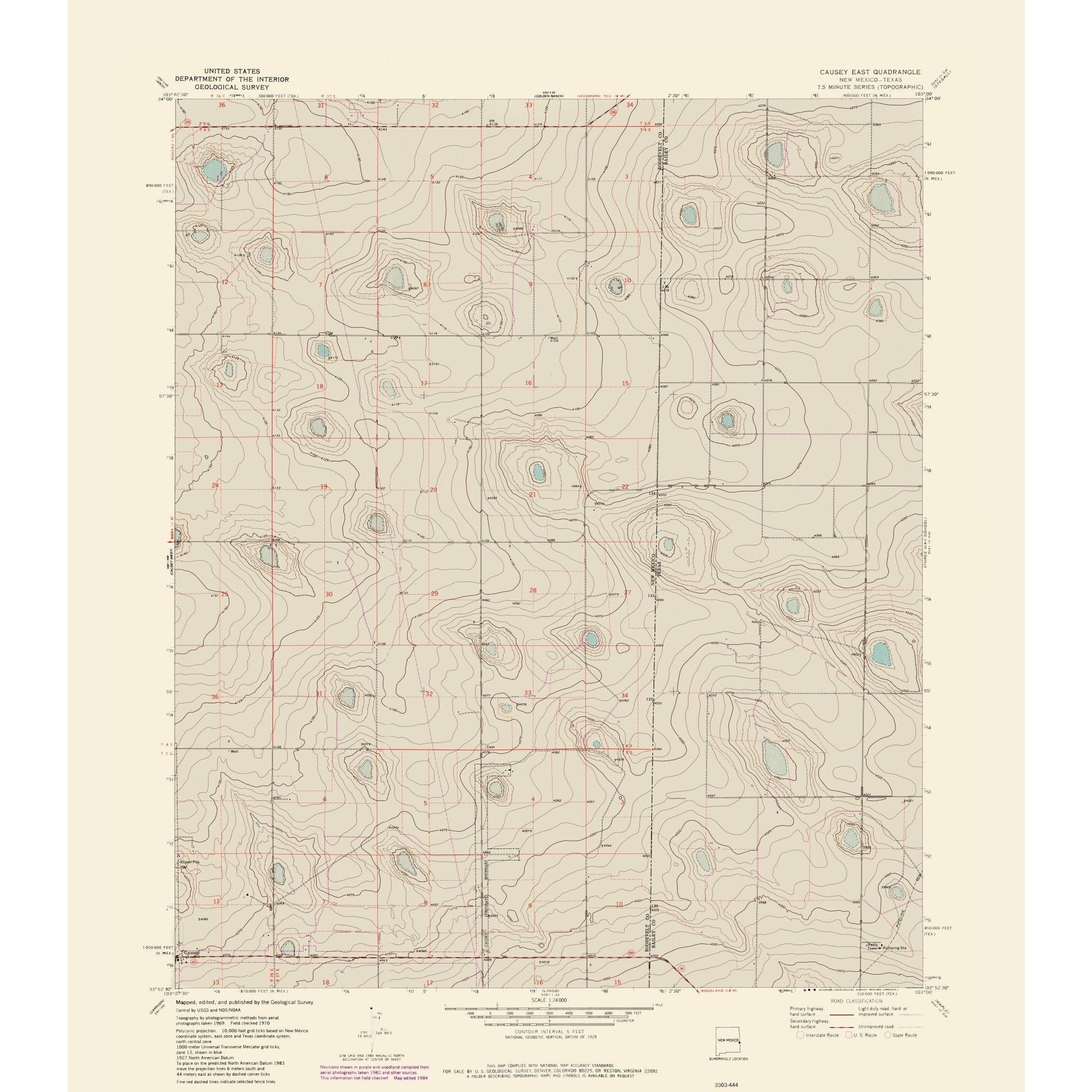 Topographical Map - East Causey New Mexico Quad - USGS 1970 - 23 x 26. ...