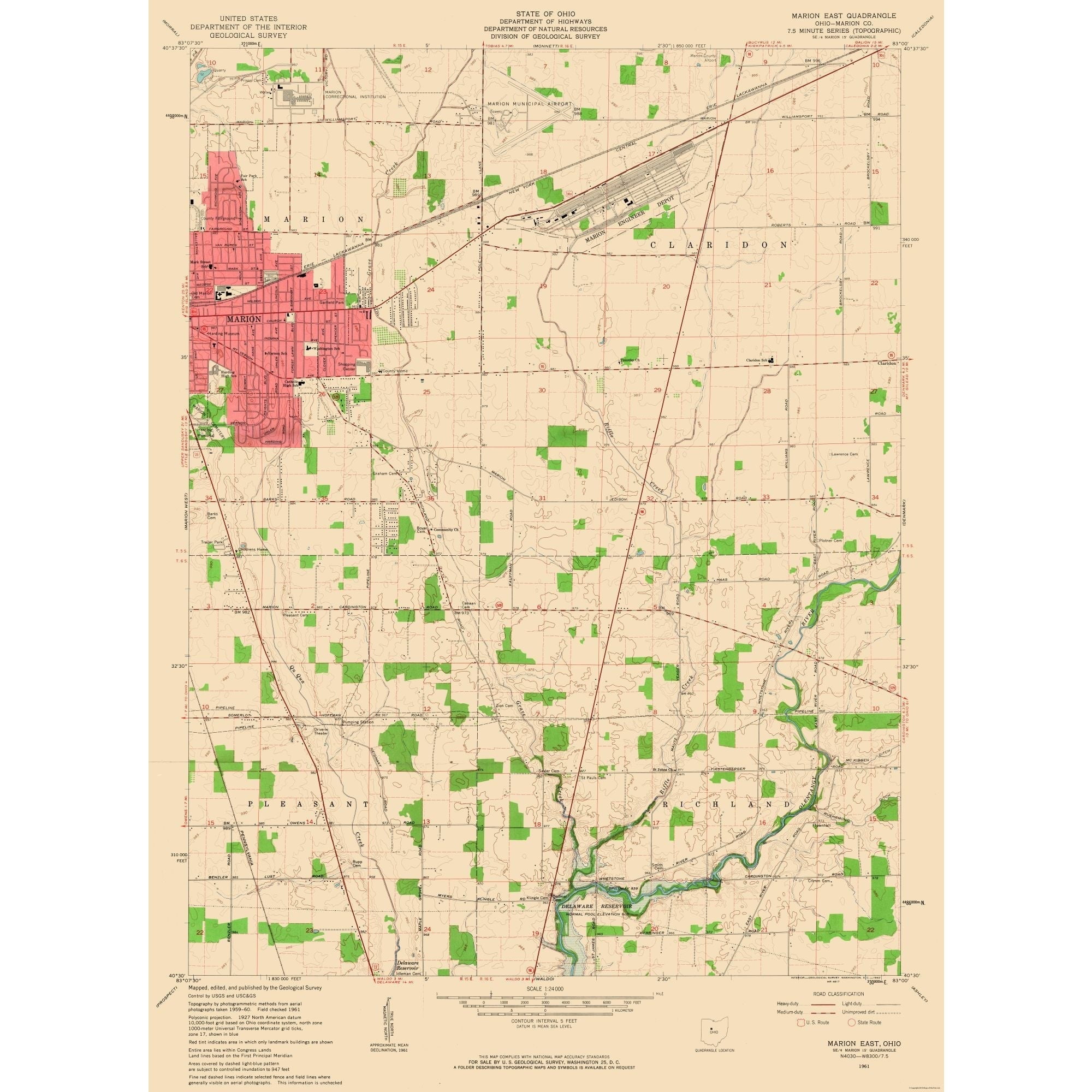 Topographical Map - East Marion Ohio Quad - USGS 1961 - 23 x 31.58 - Vintage Wall Art - Walmart.com
