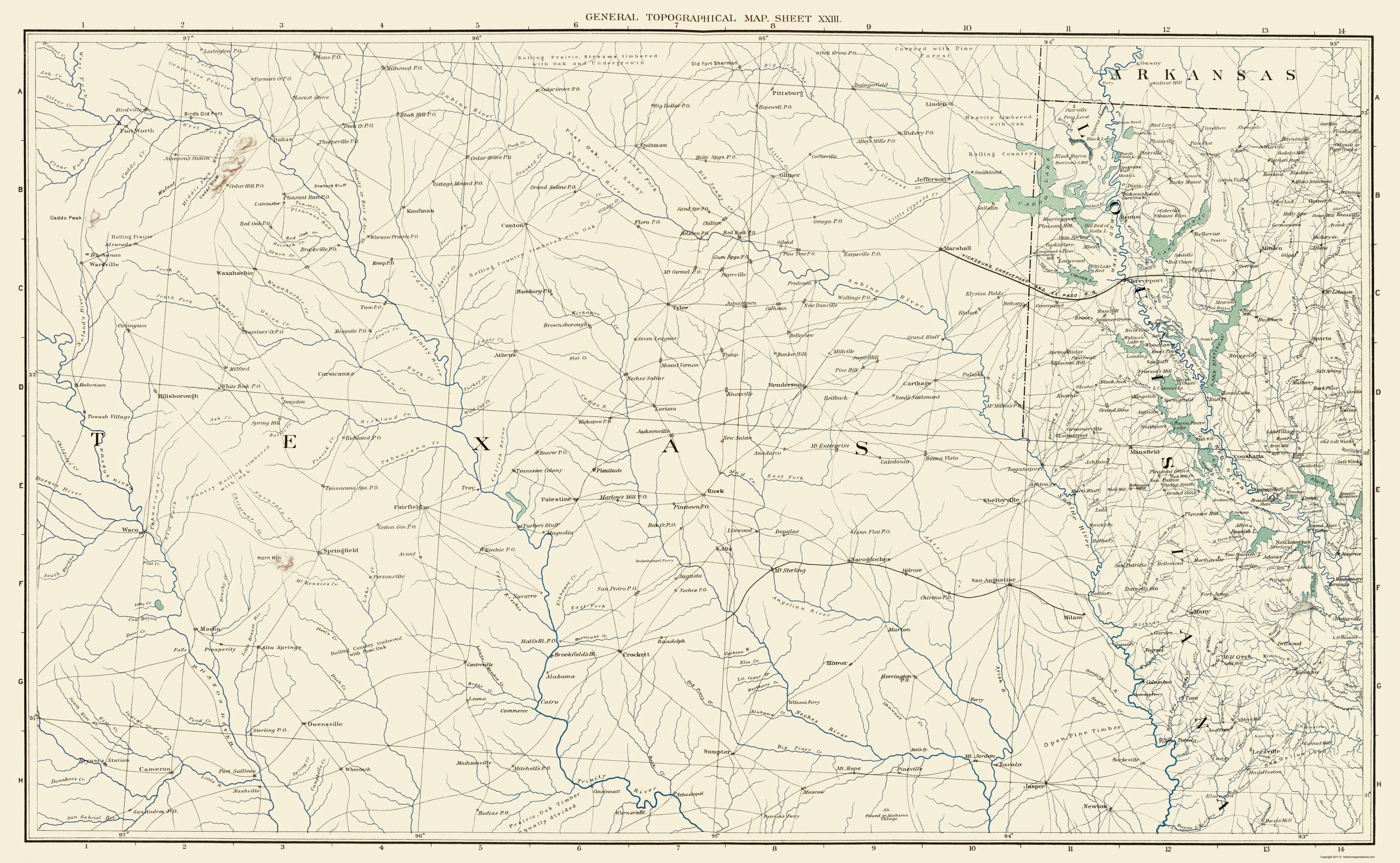 Topographical Map - East Texas West Louisiana Sheet- US War Dept 1891 ...