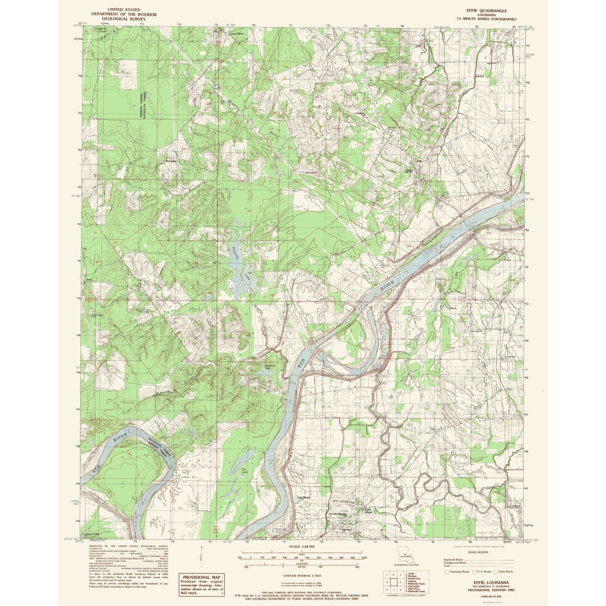 Topographical Map - Effie Louisiana Quad - USGS 1983 - 23 x 28.41 ...