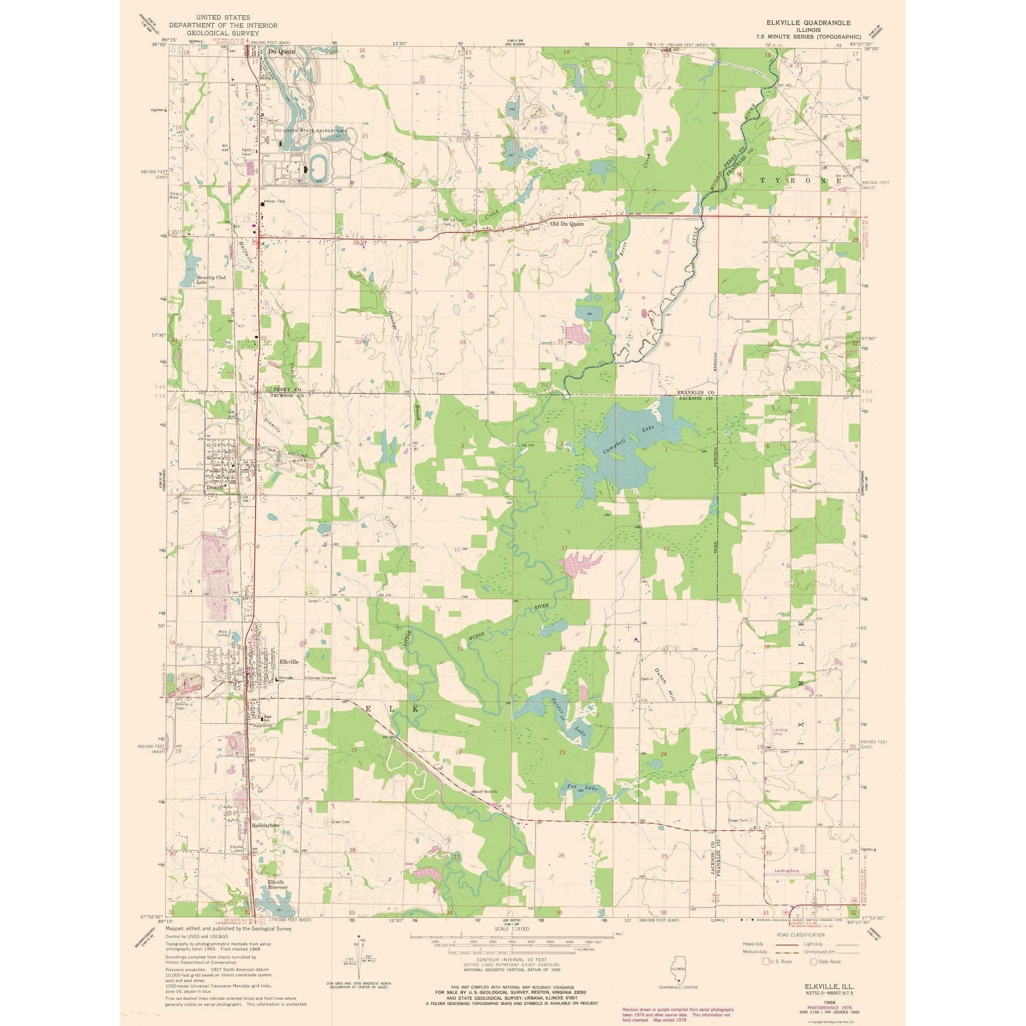 Topographical Map - Elkville Illinois Quad - USGS 1968 - 23 x 30.04 ...