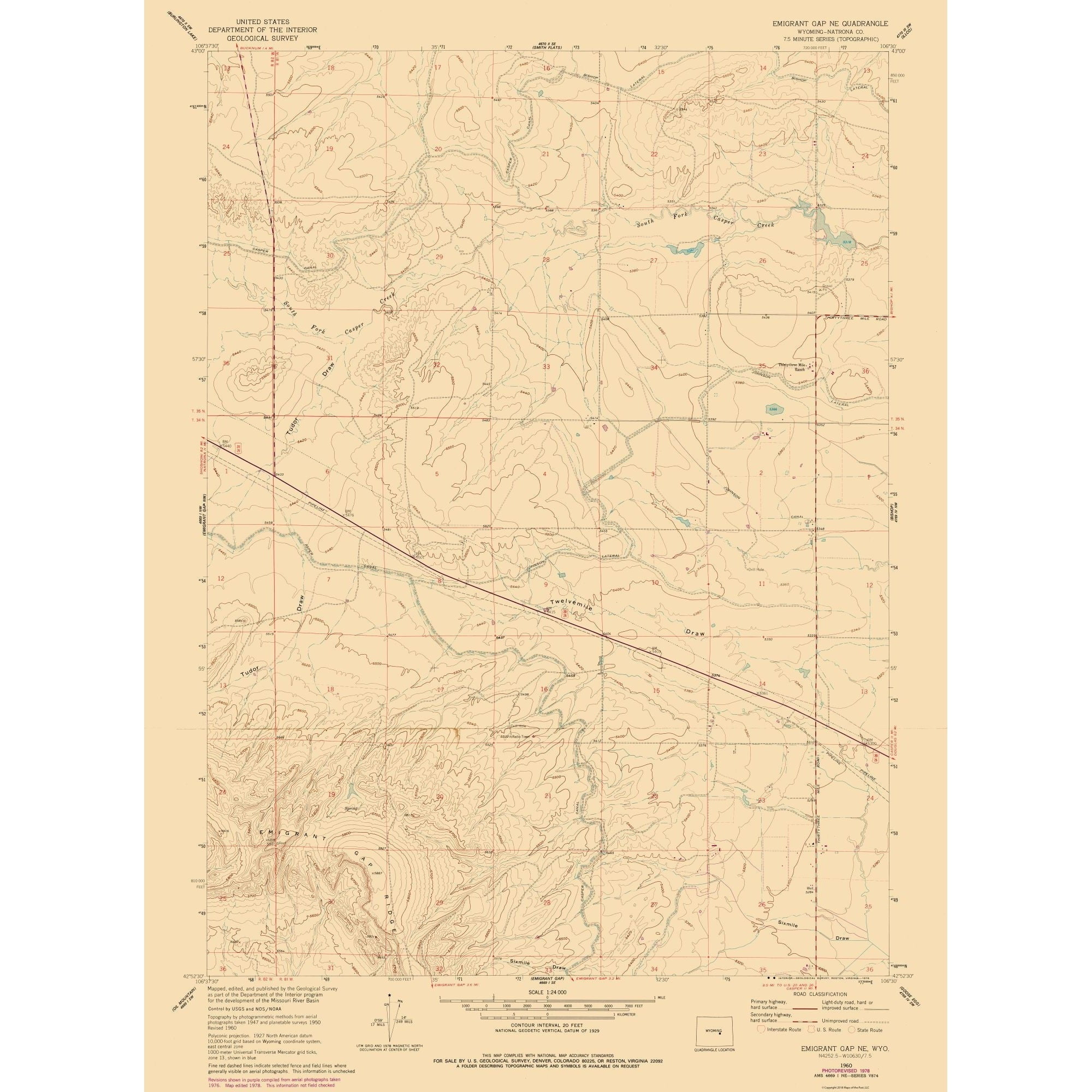 Topographical Map - Emigrant Gap Wyoming Quad - USGS 1960 - 23 x 31.27 ...
