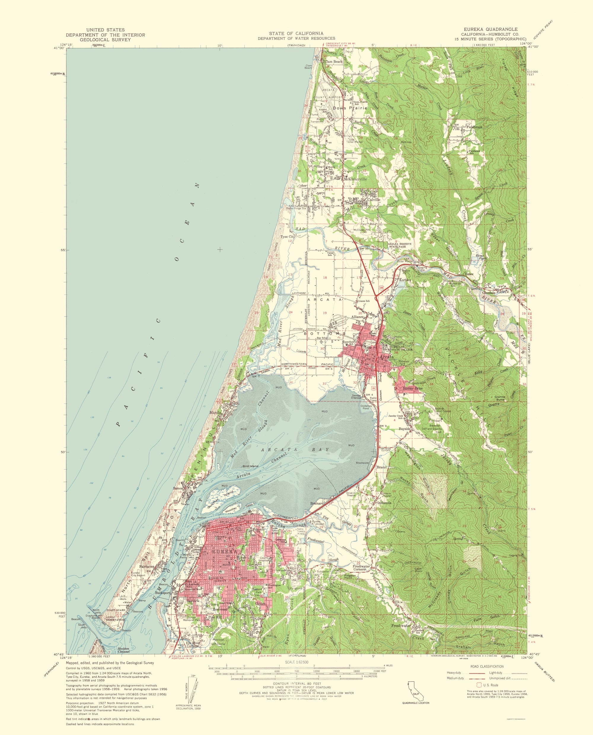Topographical Map - Eureka California Quad - USGS 1961 - 23 x 28.50 ...