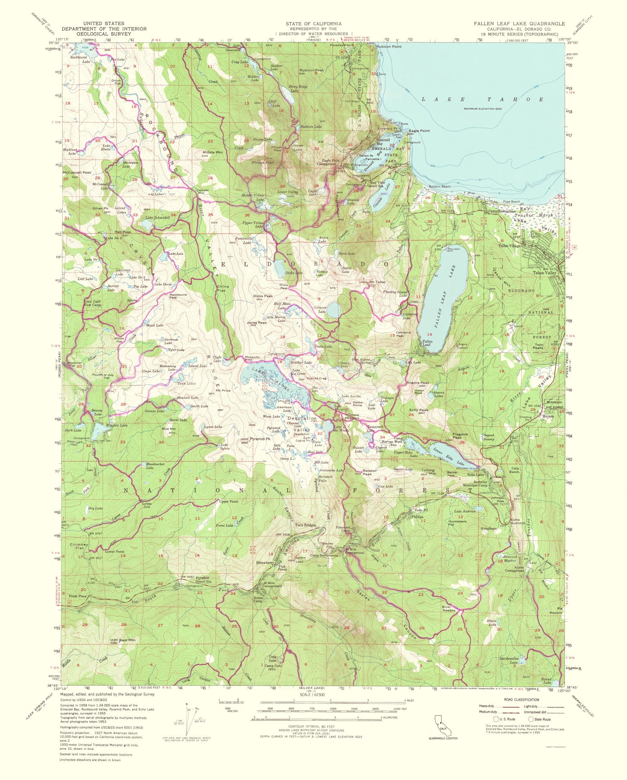 Topographical Map - Fallen Leaf Lake California Quad - USGS 1964 - 23 x ...