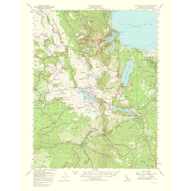 Topographical Map - Fallen Leaf Lake California Quad - USGS 1964 - 23 x ...