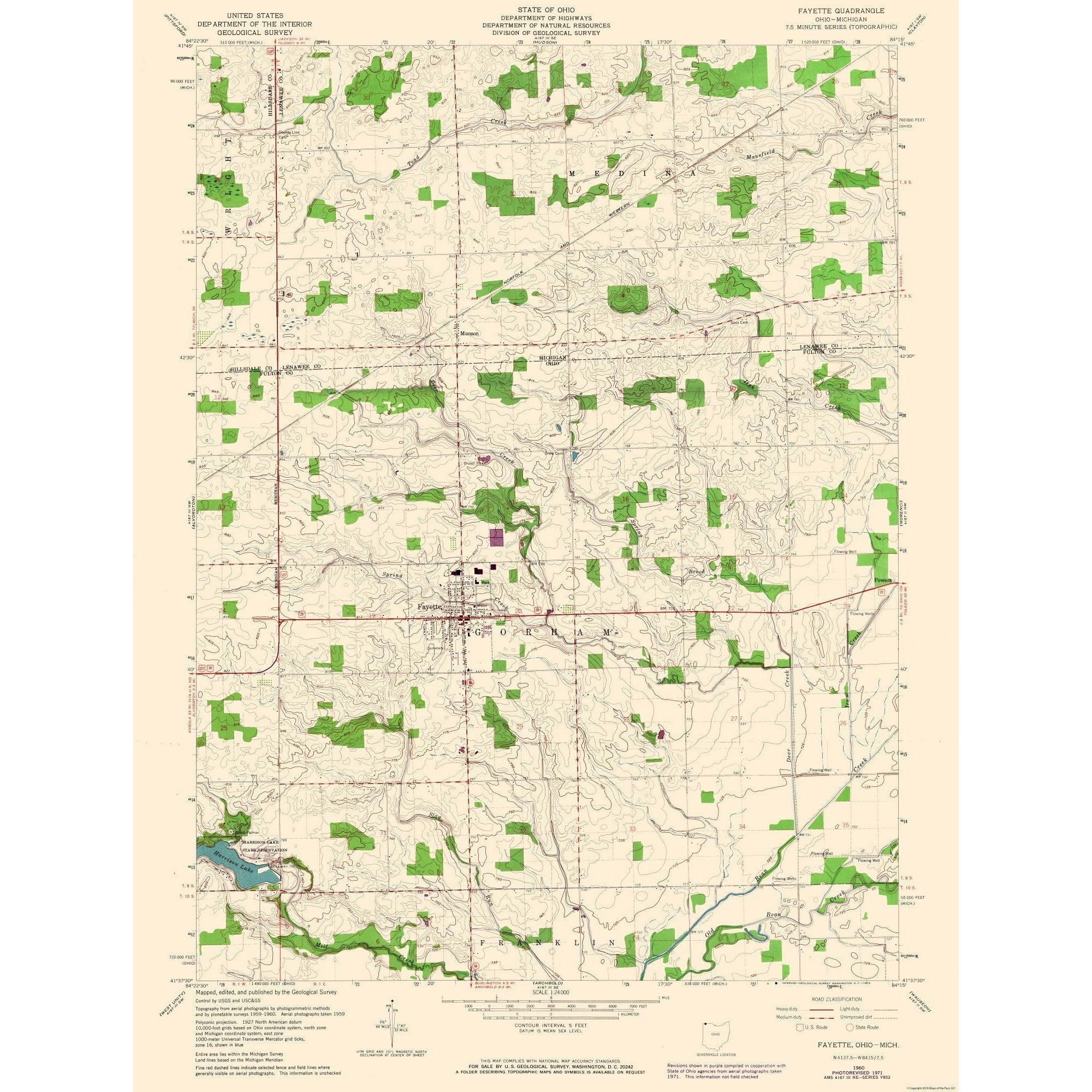 Topographical Map - Fayette Ohio Quad - USGS 1960 - 23 x 30.42 - Vintage Wall Art - Walmart.com