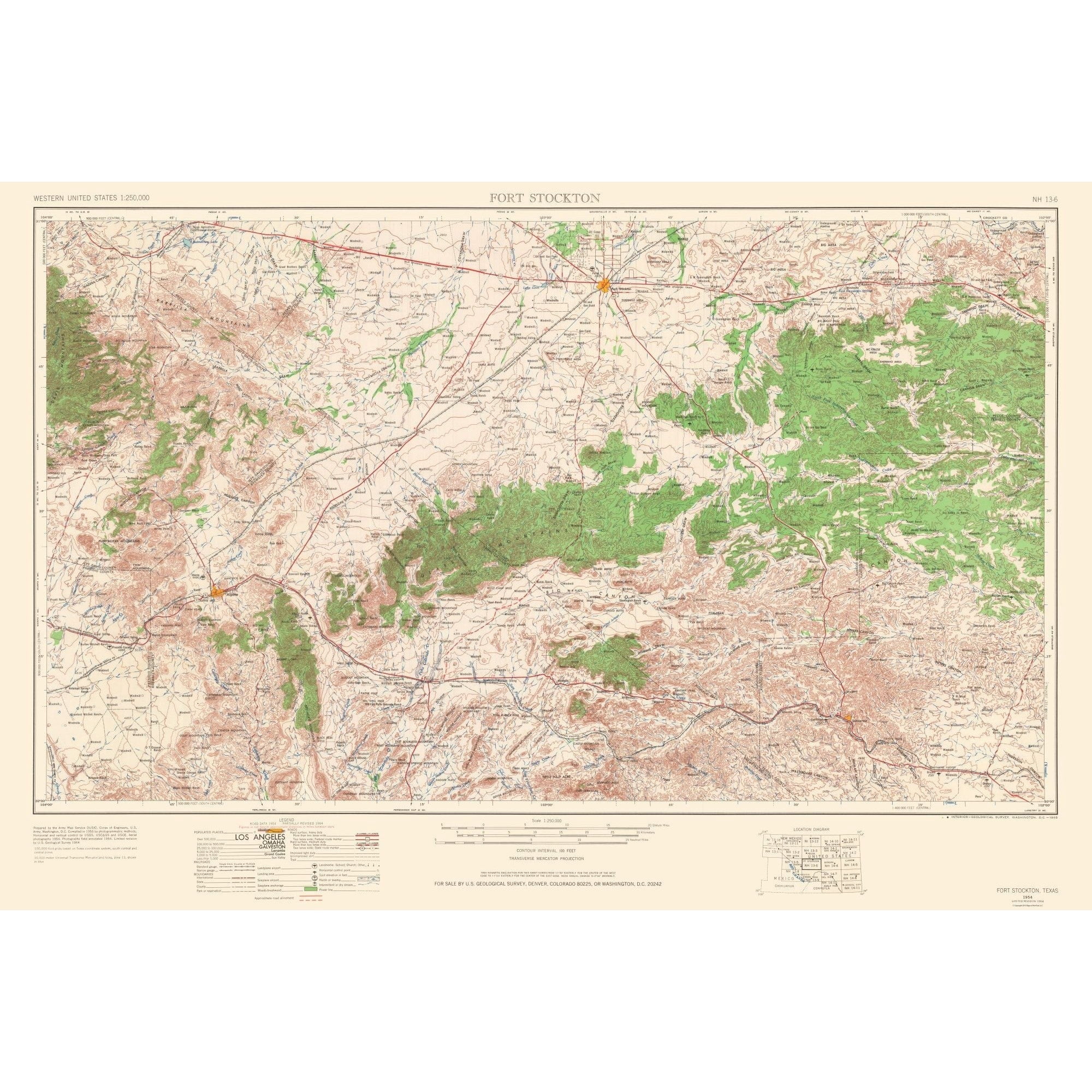 Topographical Map - Fort Stockton Texas Quad - USGS 1964 - Vintage Wall ...