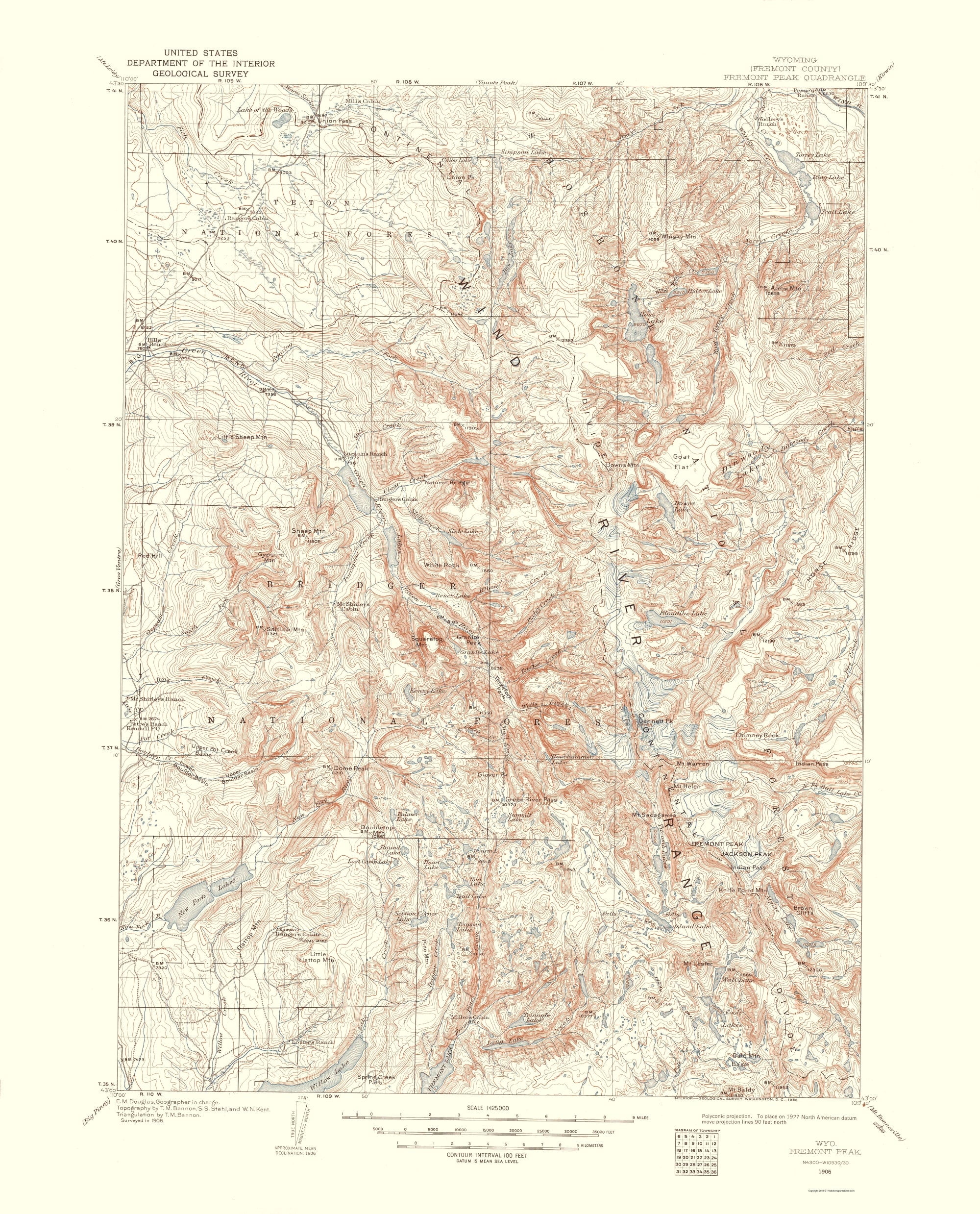 Topographical Map - Fremont Peak Wyoming Quad - USGS 1958 - 23 x 28.48 ...