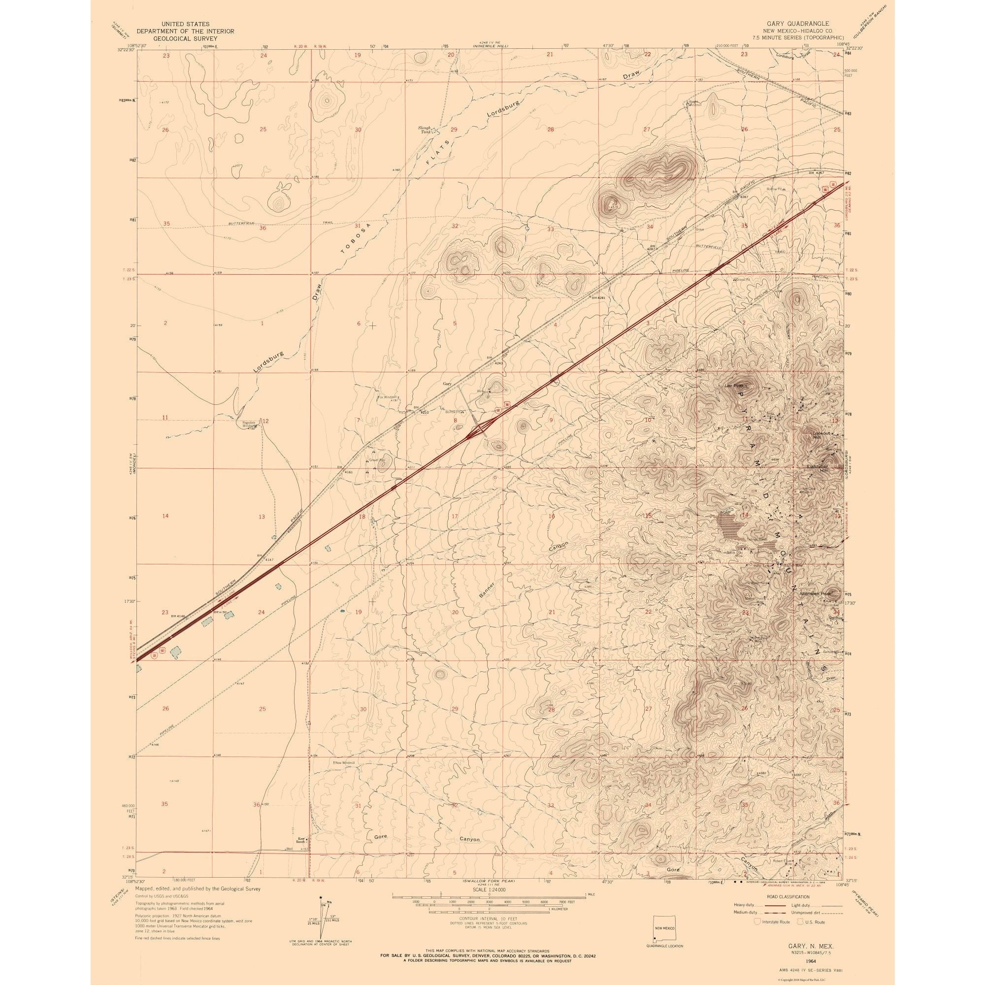 Topographical Map - Gary New Mexico Quad - USGS 1964 - 23 x 28.16 ...