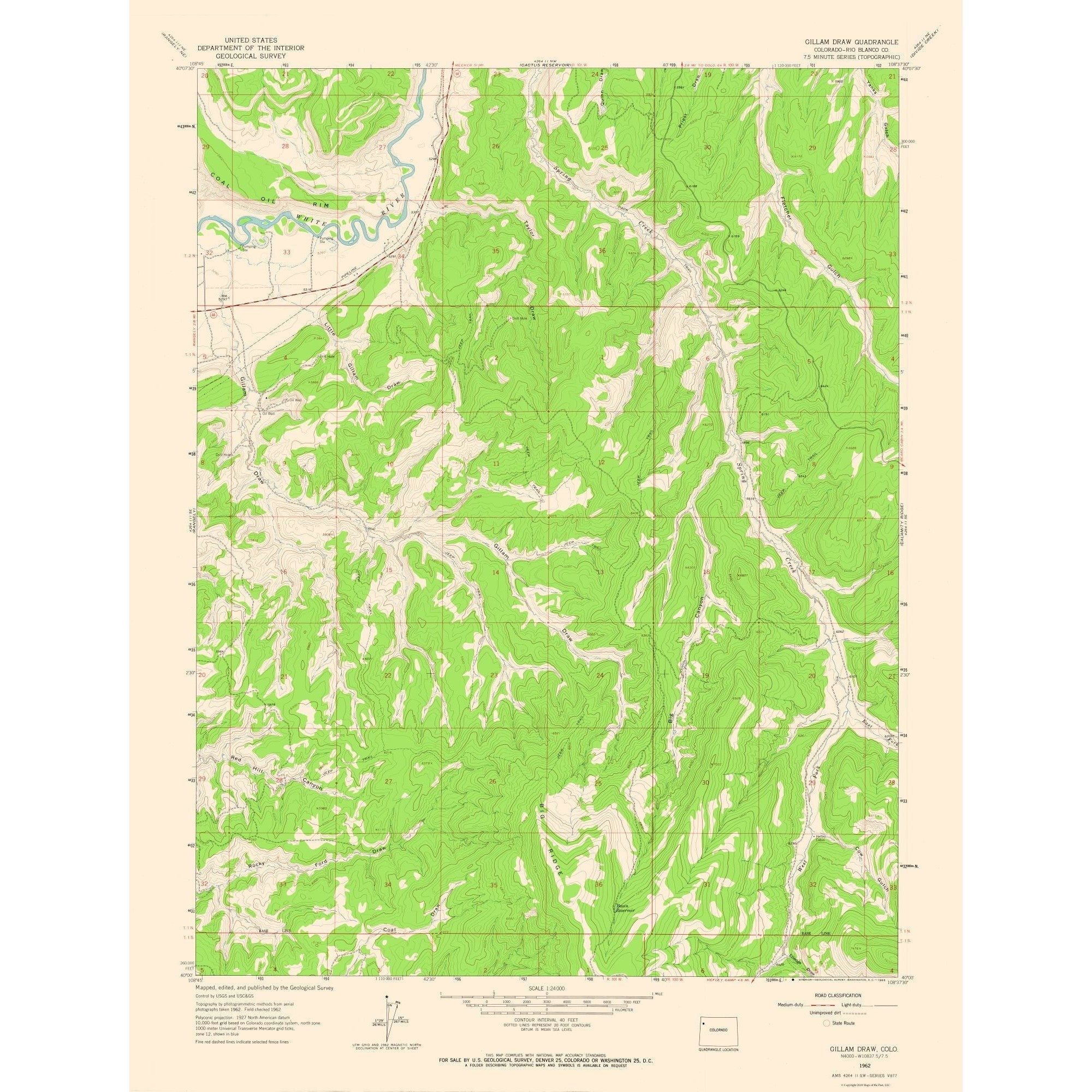 Topographical Map - Gillam Draw Colorado Quad - USGS 1962 - 23 x 30.14 ...