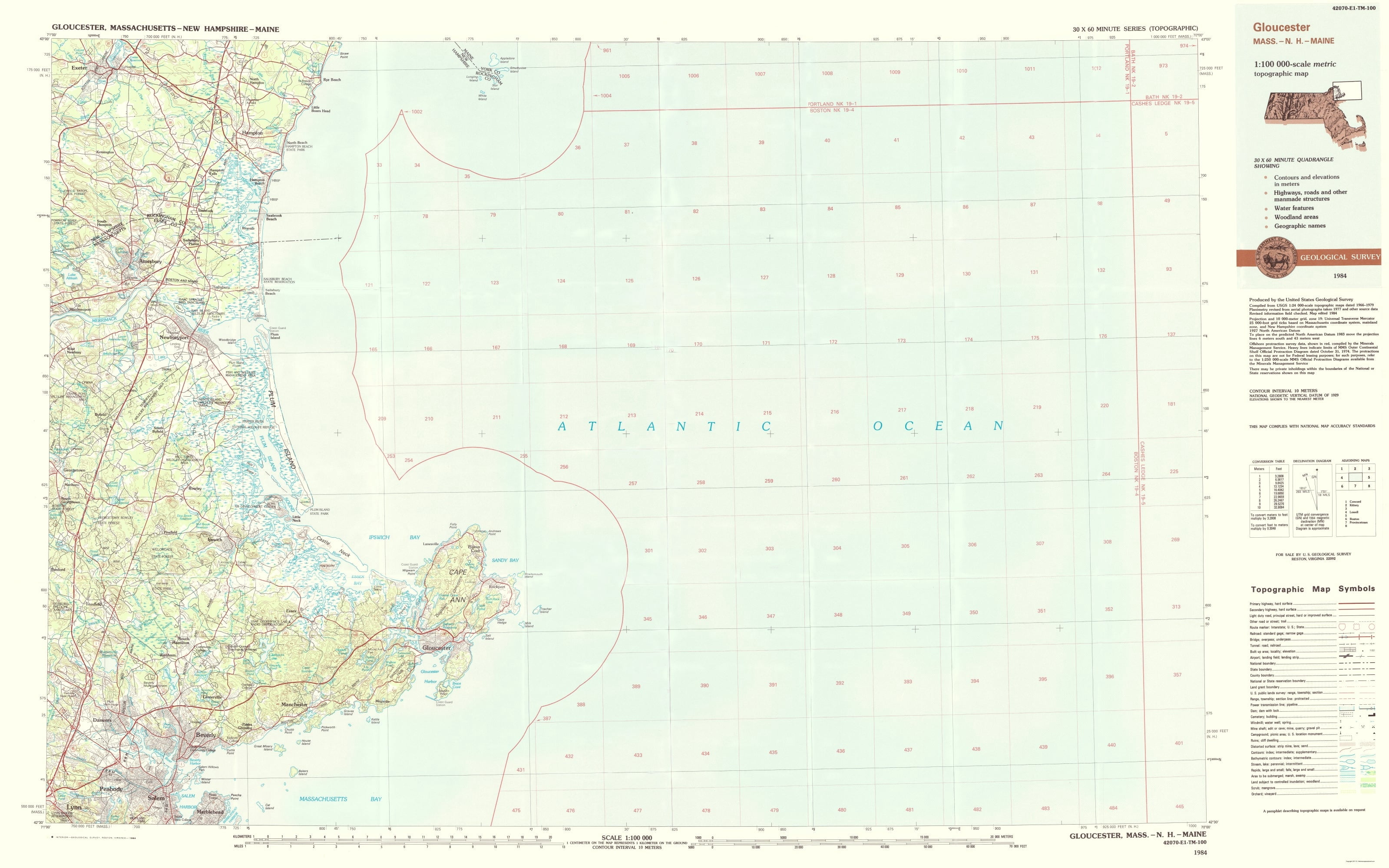 Topographical Map - Gloucester Massachusetts Quad - USGS 1984 - Vintage ...