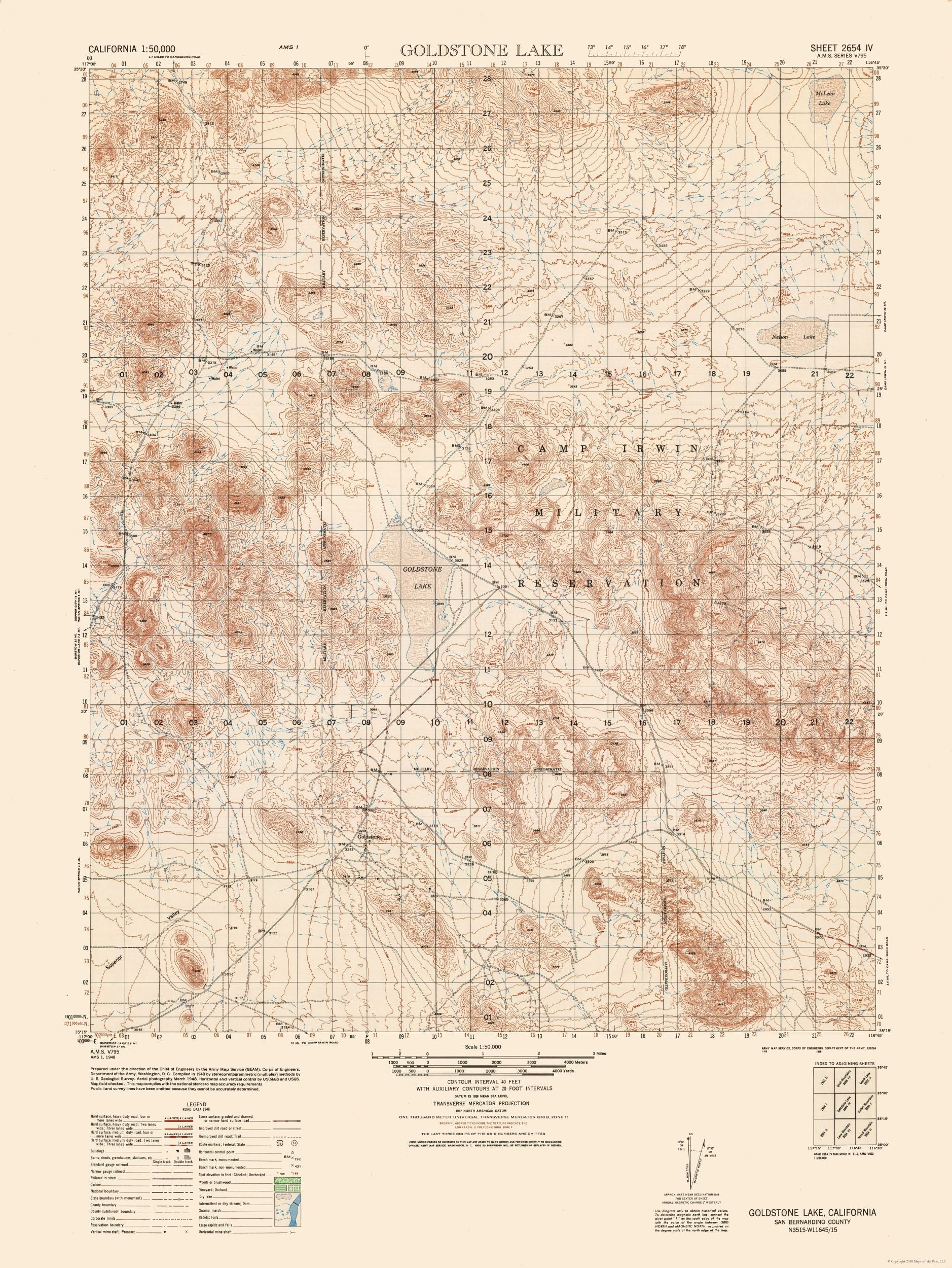 Topographical Map - Goldstone Sheet - US Army 1948 - 23 x 30.62 ...