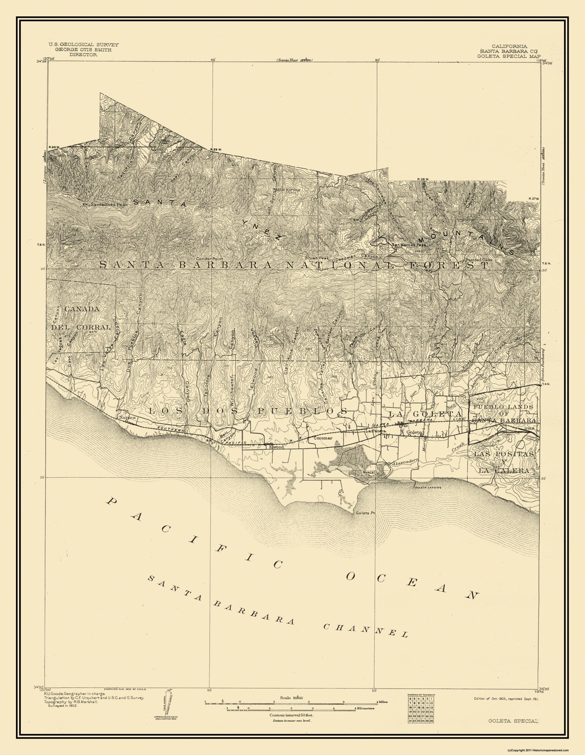 Topographical Map - Goleta California Special - USGS 1903 - 23 x 29.75 ...