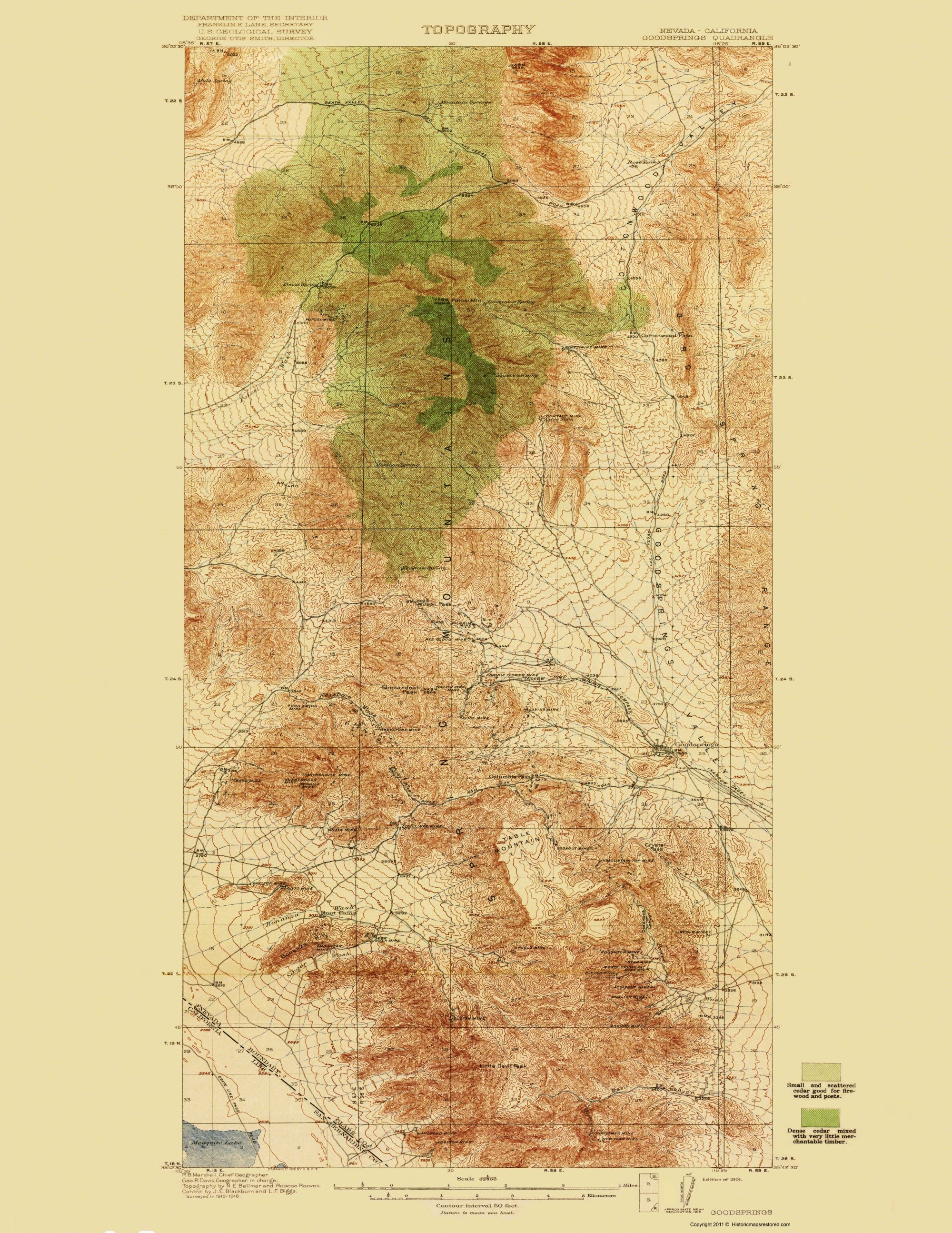 Topographical Map - Goodsprings California Nevada Quad - USGS 1919 ...