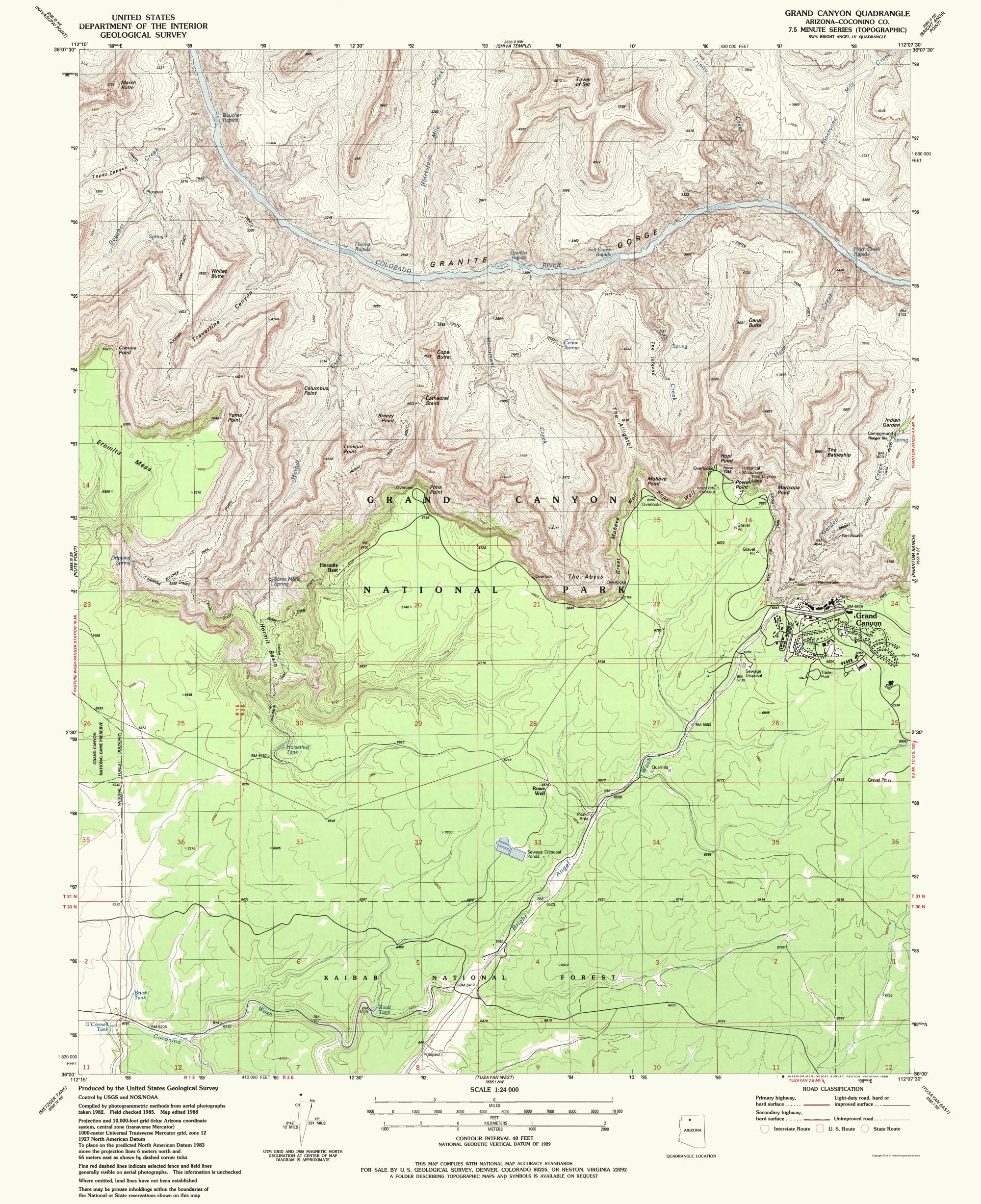 Topographical Map - Grand Canyon Arizona Quad - USGS 1988 - 23 x 28.23 ...