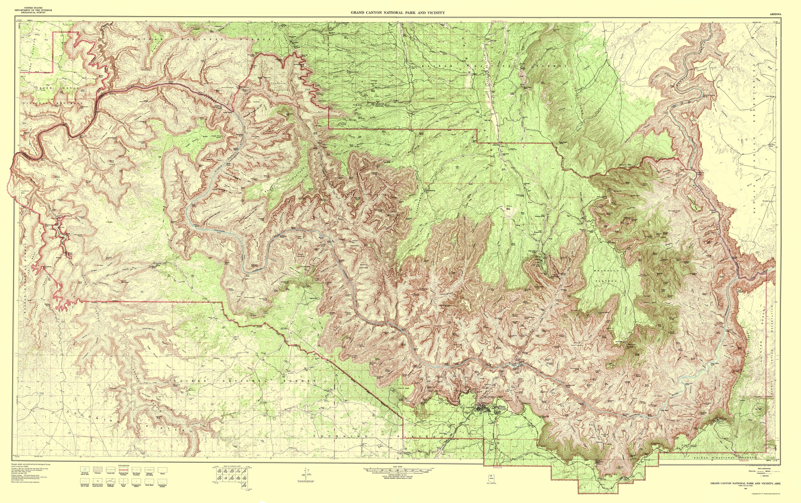 Topographical Map - Grand Canyon Vicinity Arizona - USGS 1962 - 23 x 36 ...