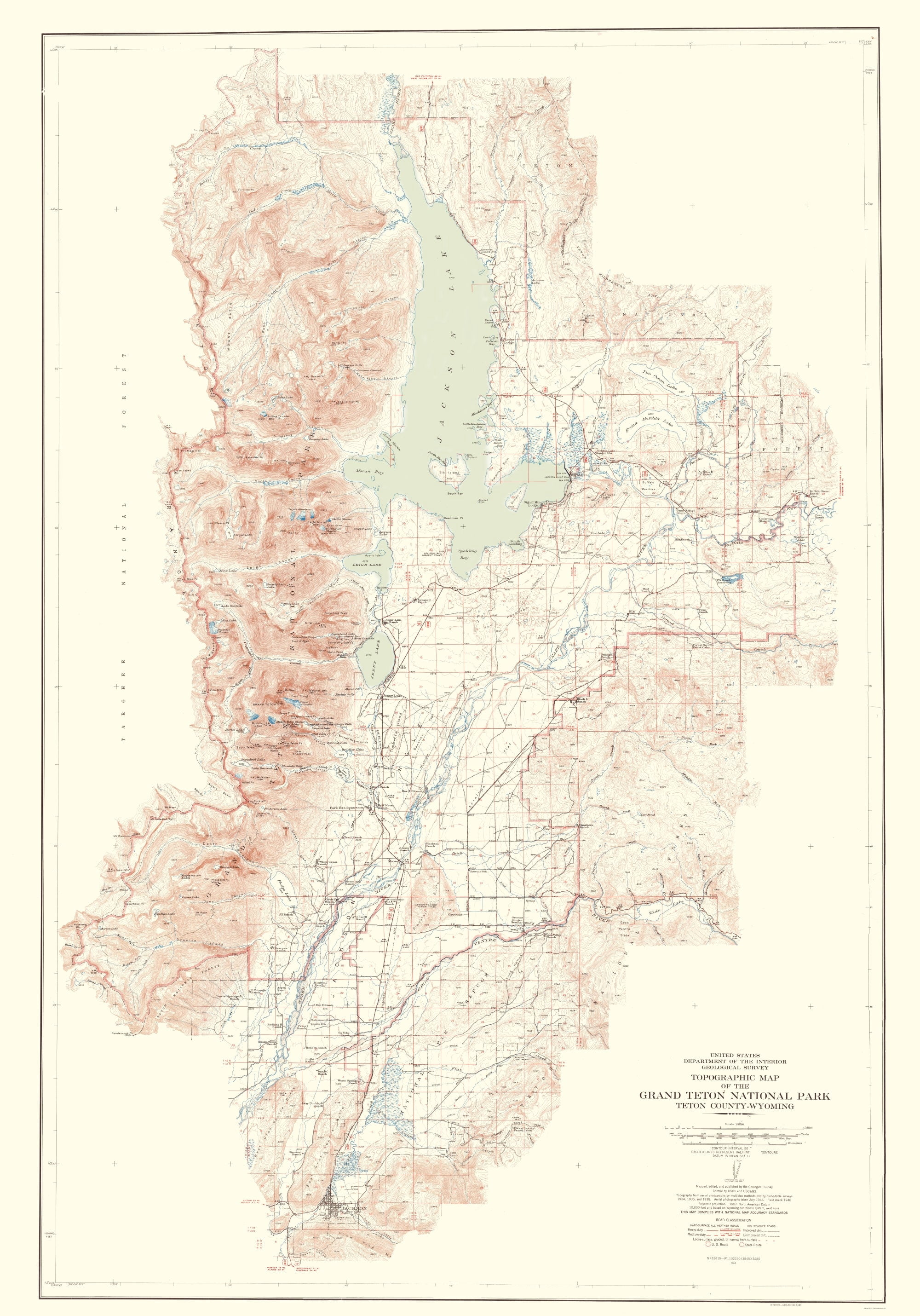 Topographical Map - Grand Teton National Park Wyoming Sheet - USGS 1948 ...