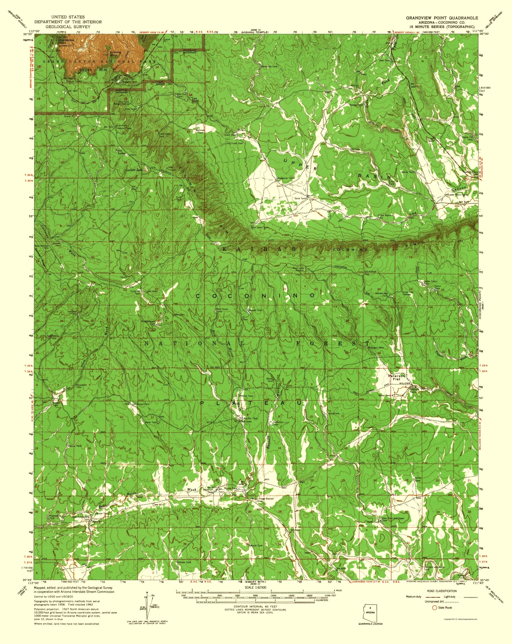 Topographical Map - Grandview Point Arizona Quad - USGS 1962 - 23 x 28. ...